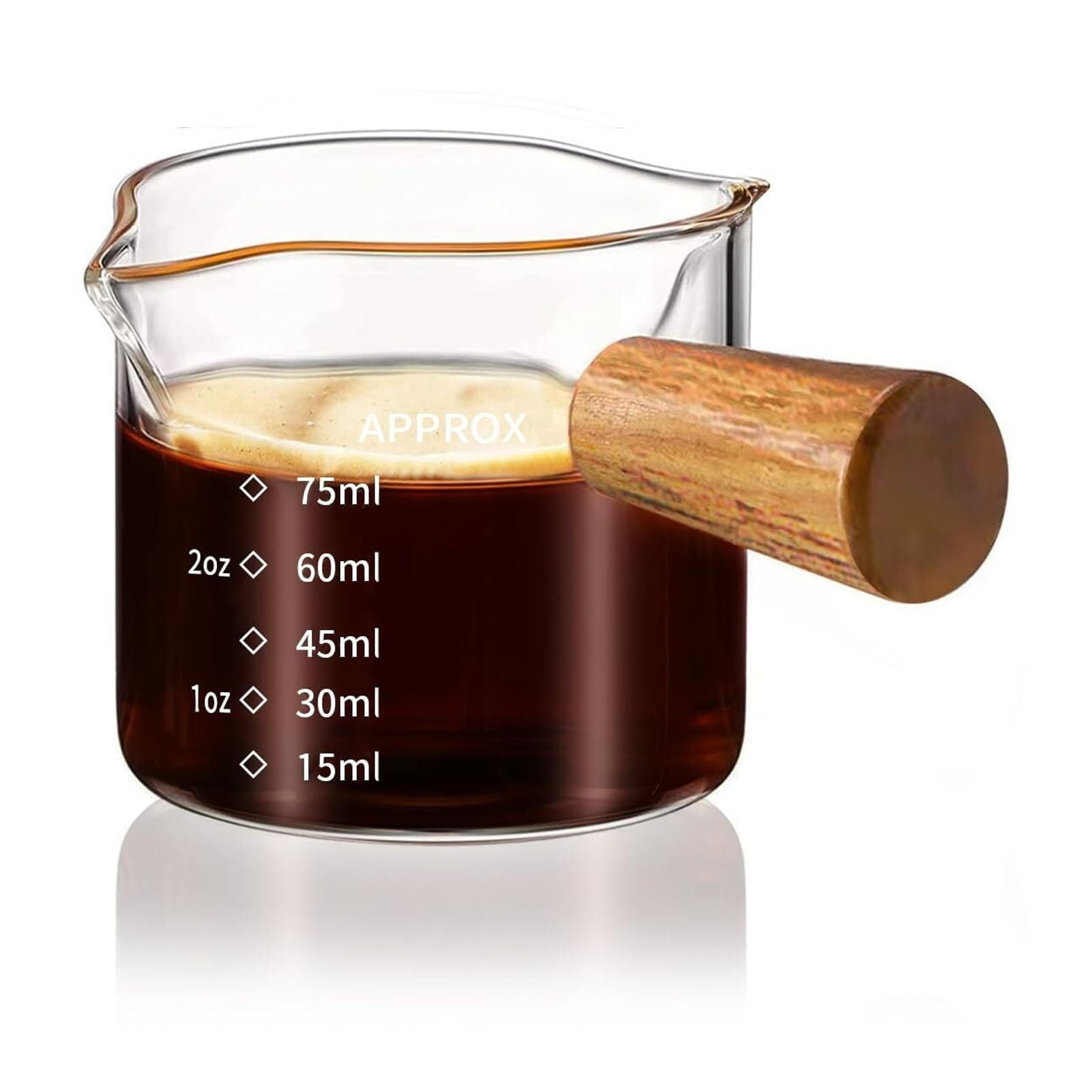 Espresso Shots Cup with Wood Handle, Clear Glass Espresso Measuring Cup ...