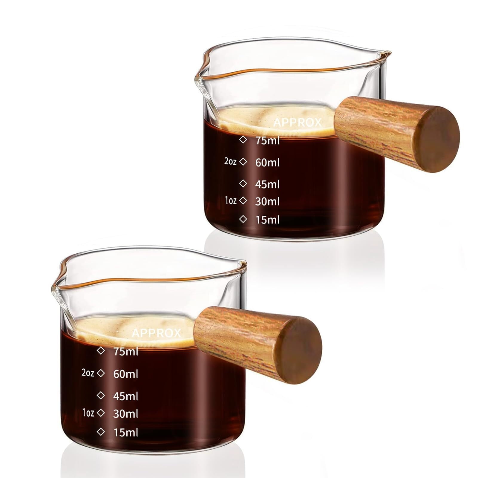 Espresso Shots Cup with Wood Handle, Clear Glass Espresso Measuring Cup ...