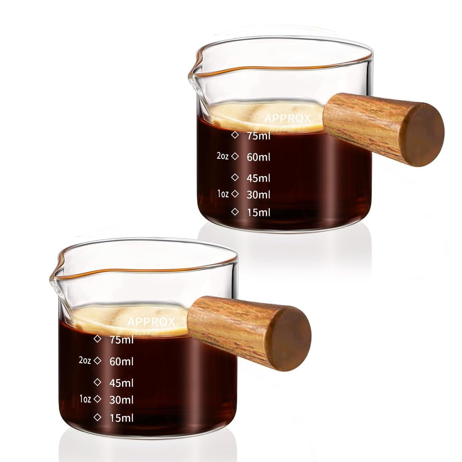 Espresso Shots Cup with Wood Handle, Clear Glass Espresso Measuring Cup ...