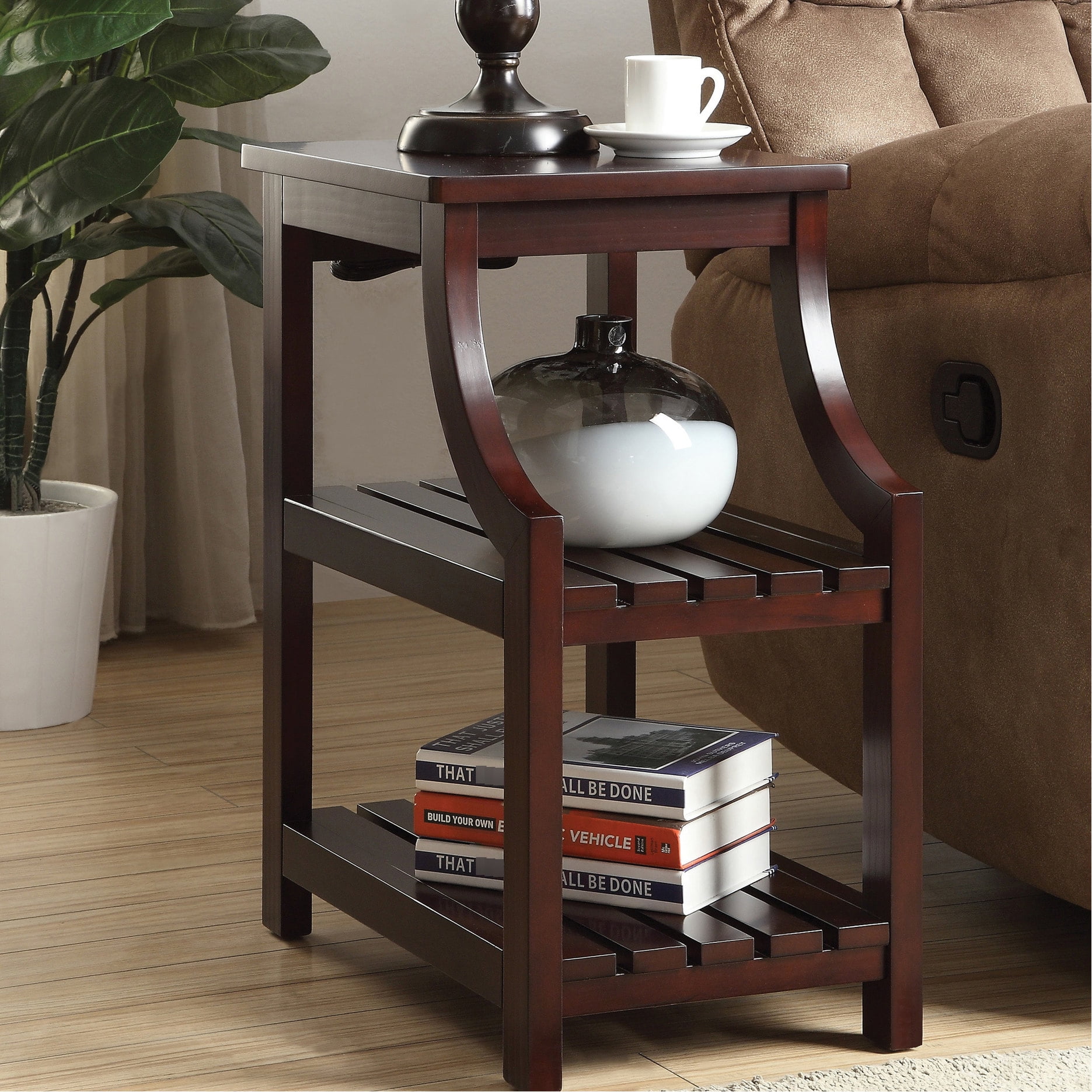 Espresso Side Table in Primary Living | Shelf Storage and Device ...