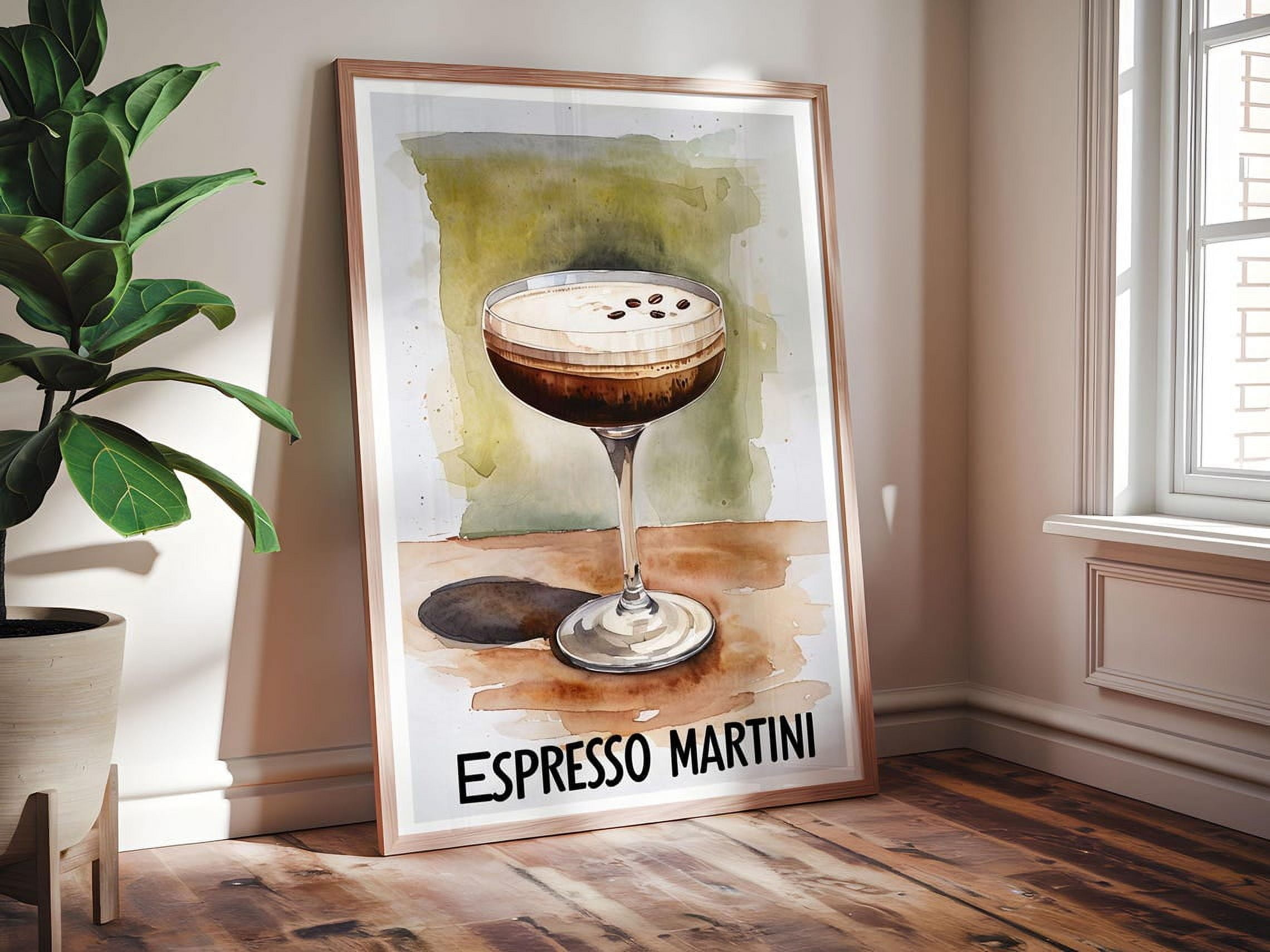 Espresso Style Cocktail Vintage Print with Wooden Frame Wall Art ...