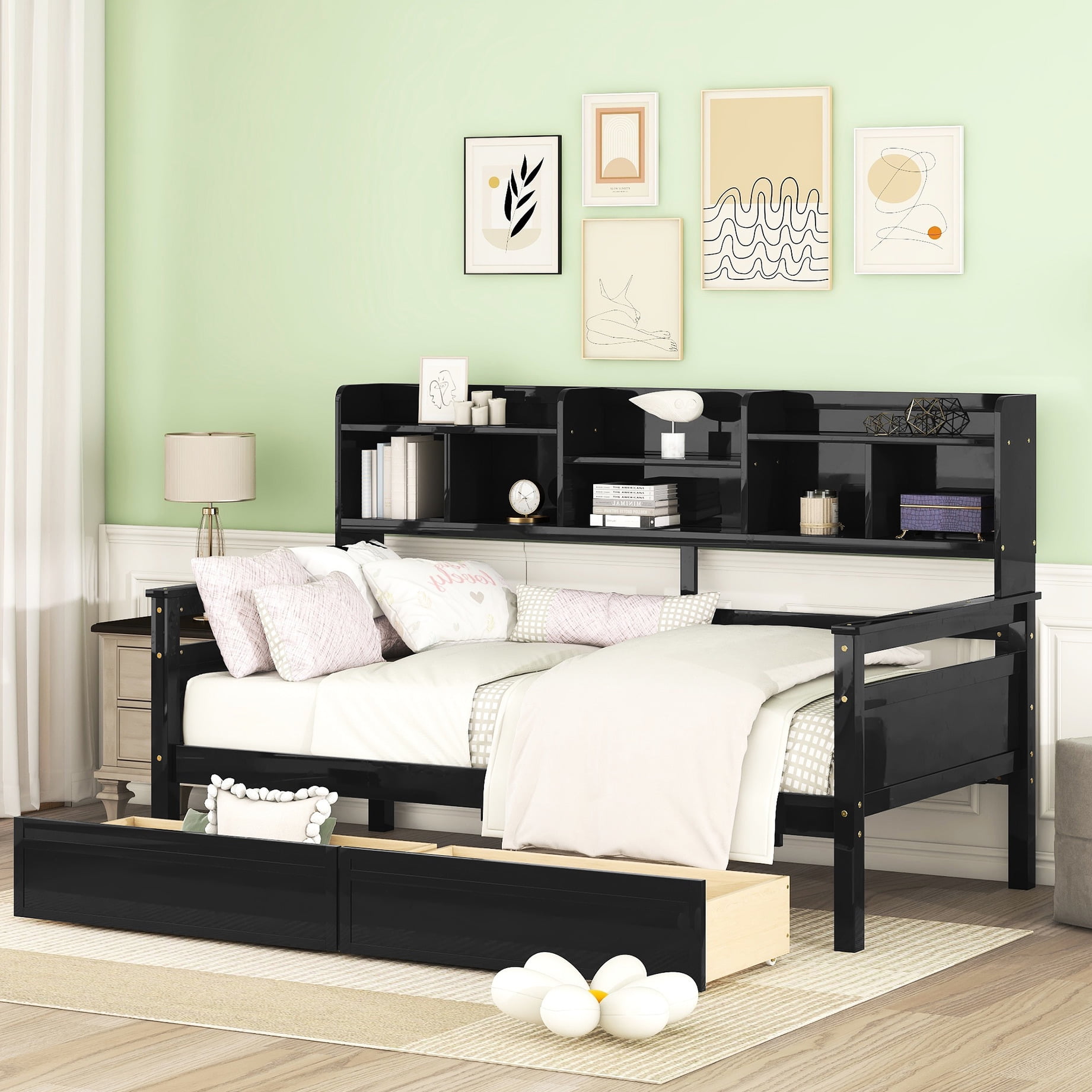 Espresso Twin Daybed, Wood Slat Support, Two Drawers, Bedside Shelving - Walmart.com