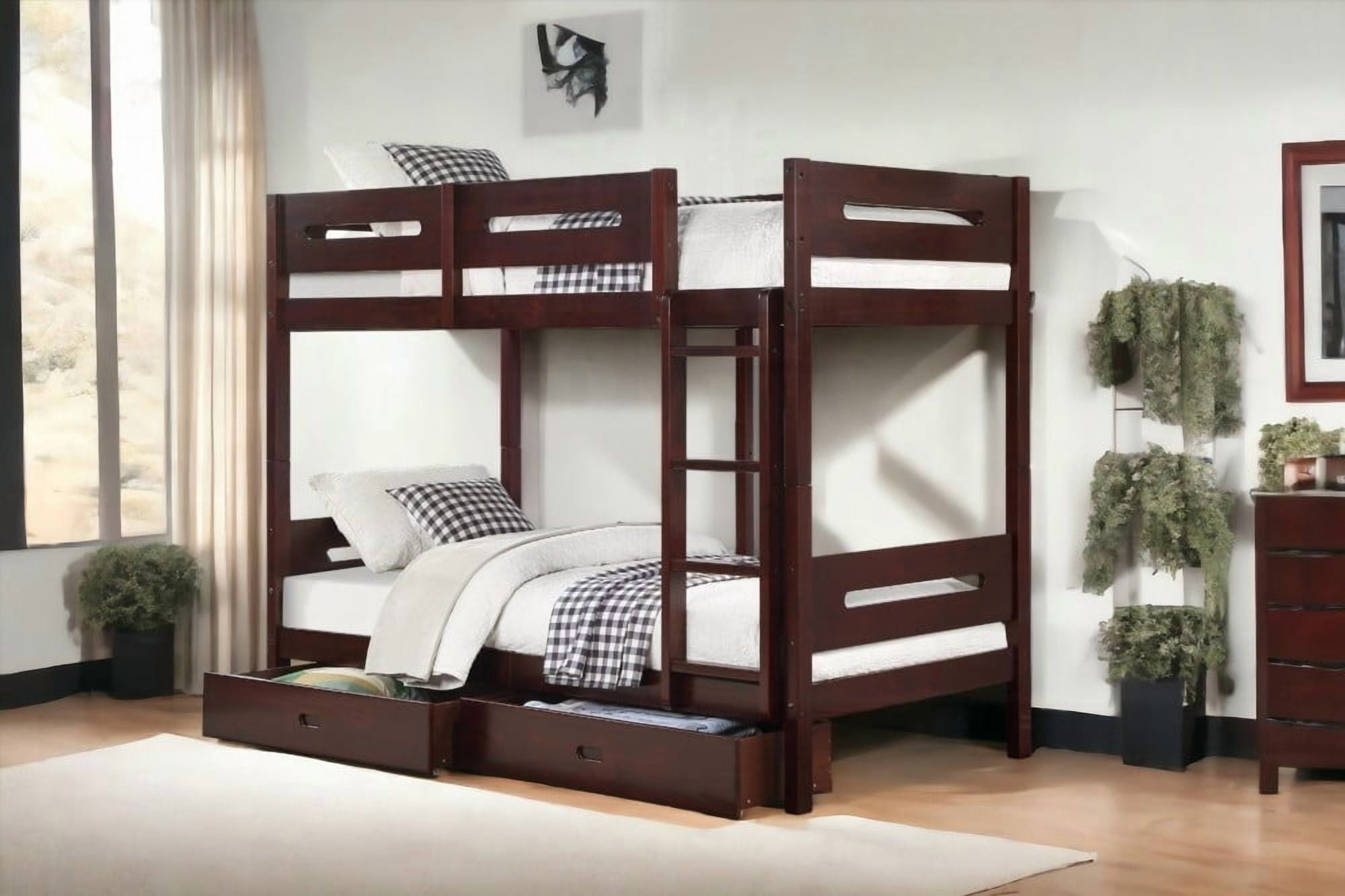 Twin/Twin Bunk Bed in Espresso Finish by Nissa - Features 2 Beds in a ...