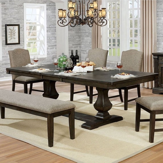 Espresso Wood Dining Table - 90" Rectangular Trestle Table for 8 ...