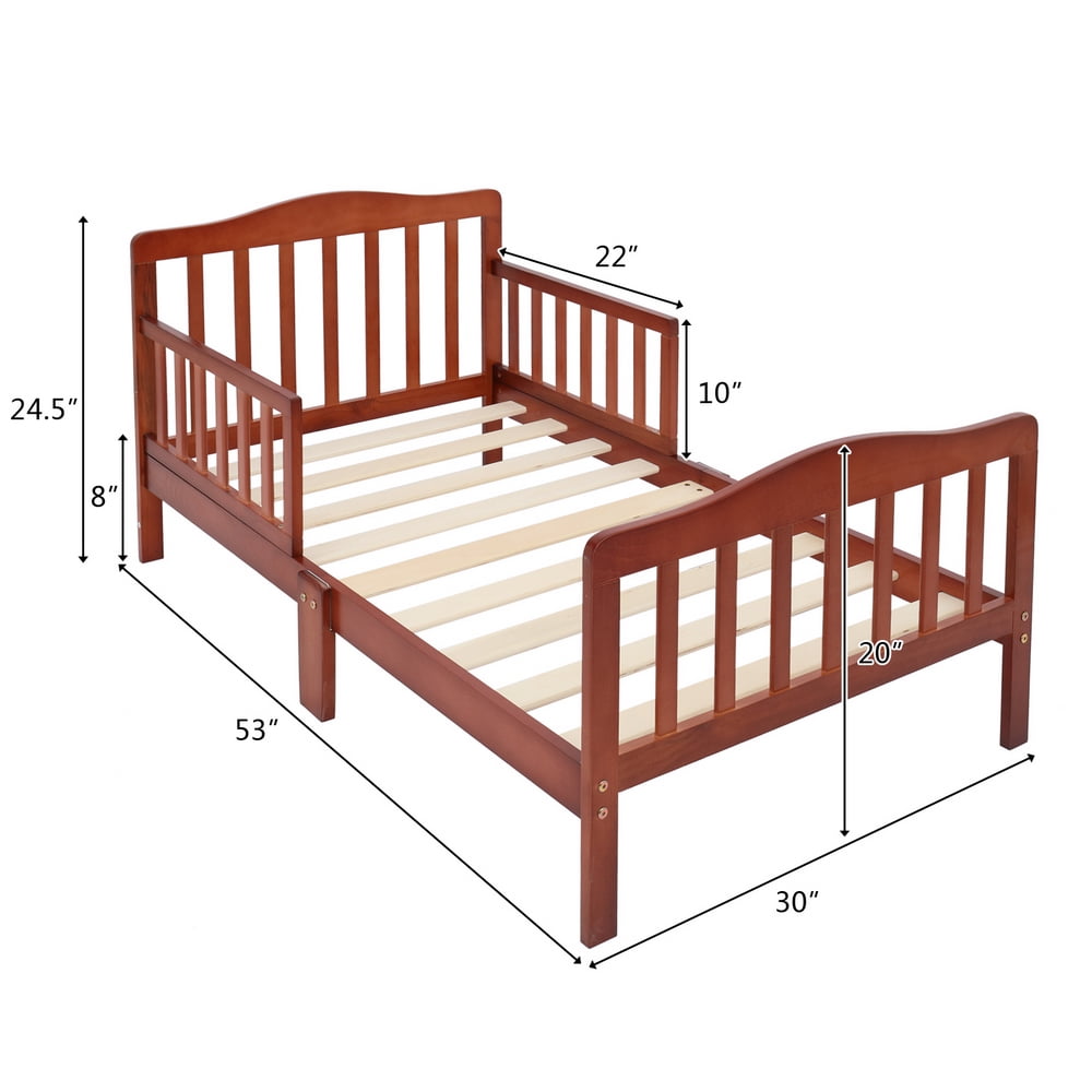 Espresso Wooden Baby Toddler Bed with Safety Guardrails - Safe, Sturdy ...