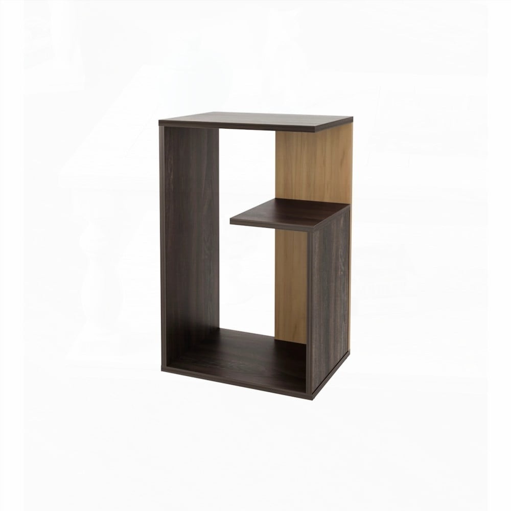 Espresso and Natural Oak Side Table with Open Storage for Compact ...