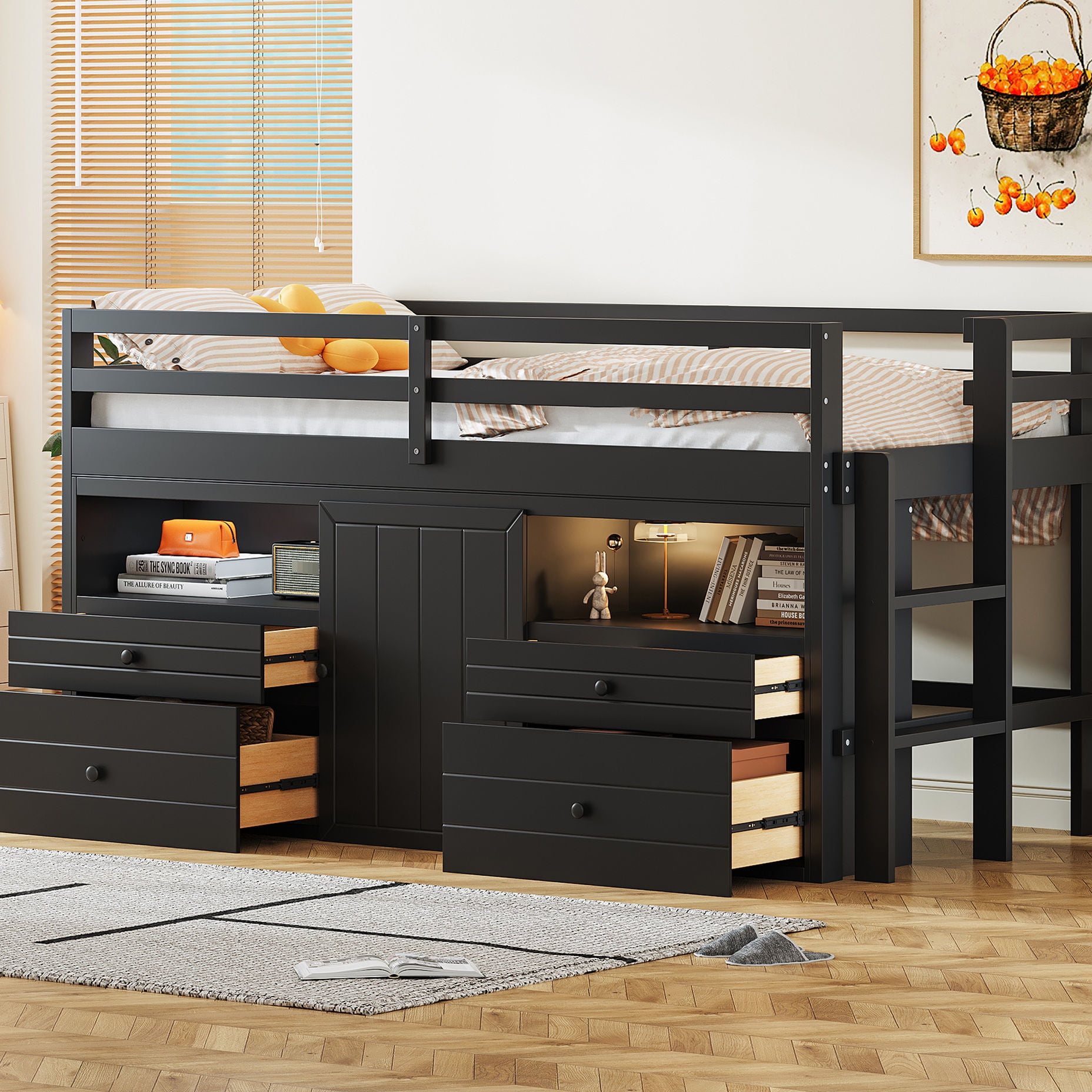 Espresso color, multi - purpose twin loft bed - Practical storage and ...