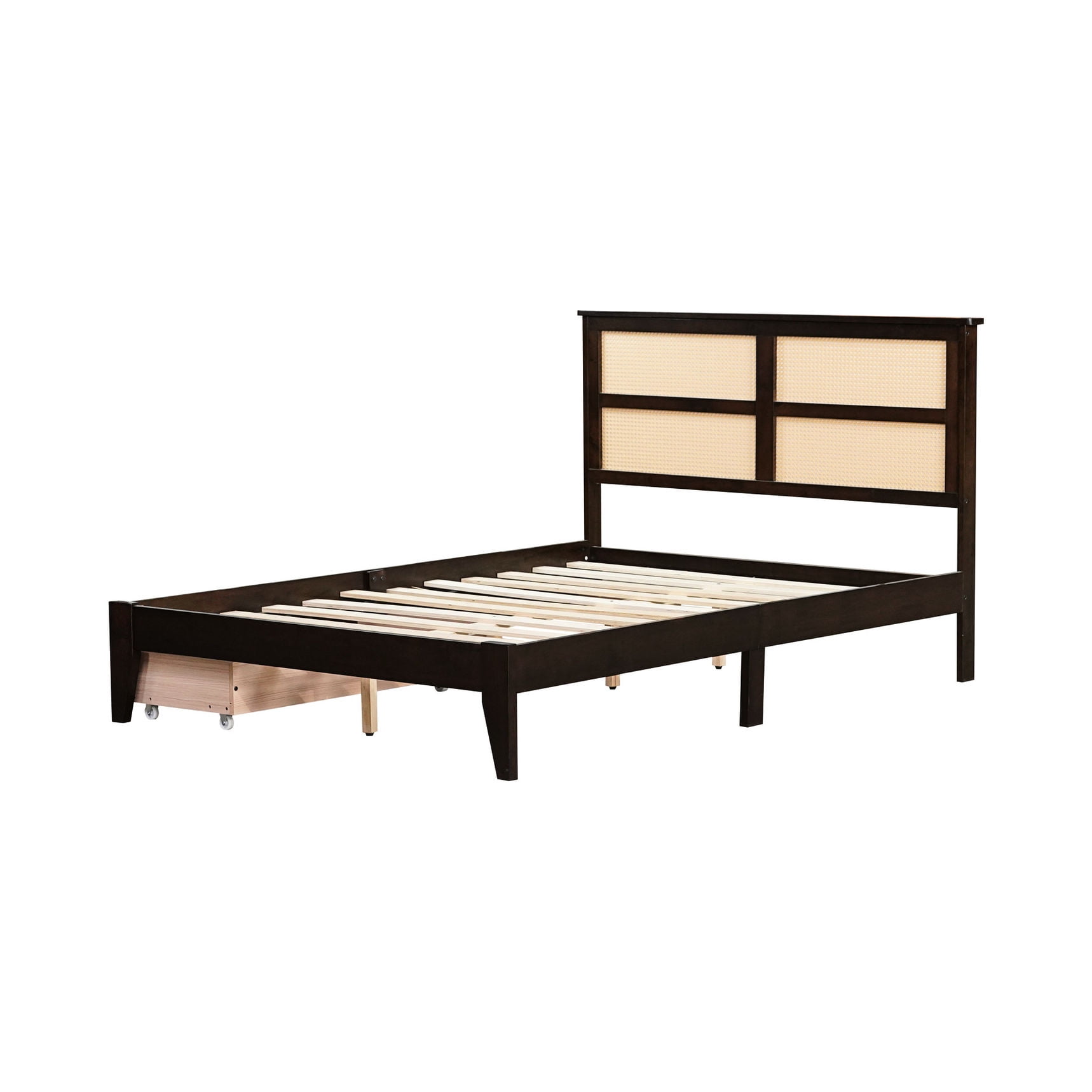 Espresso-colored Bed | Having Rattan Headboard and Sturdy Platform, Fit ...