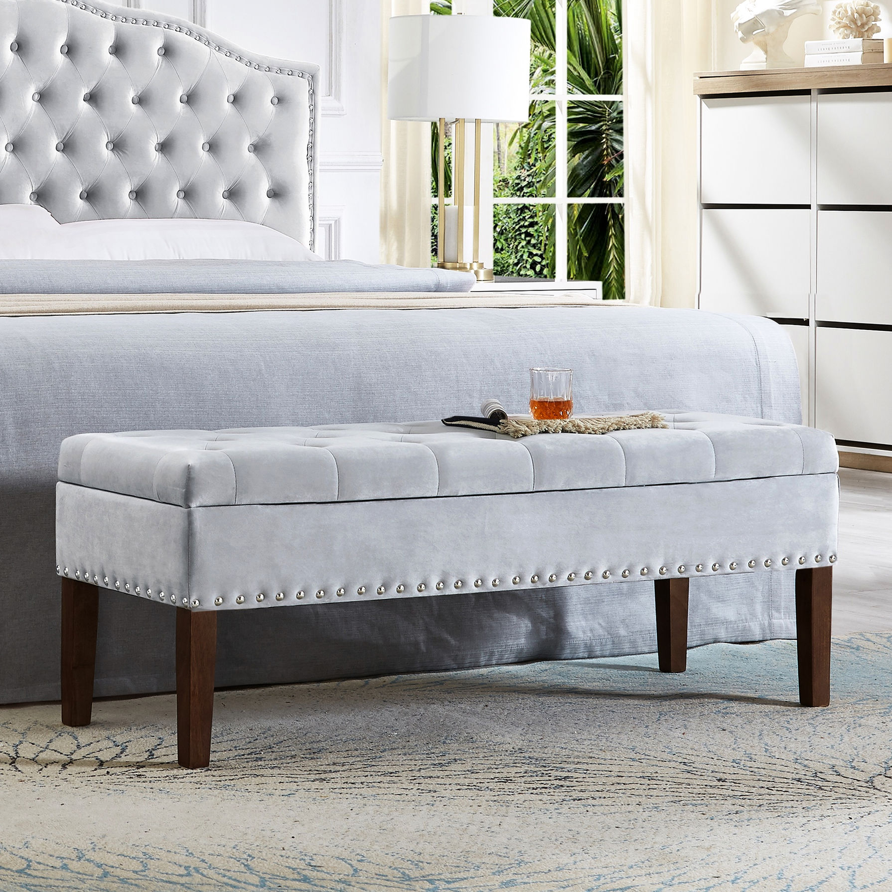 Espresso - wood tufted bench with internal storage | For primary living ...