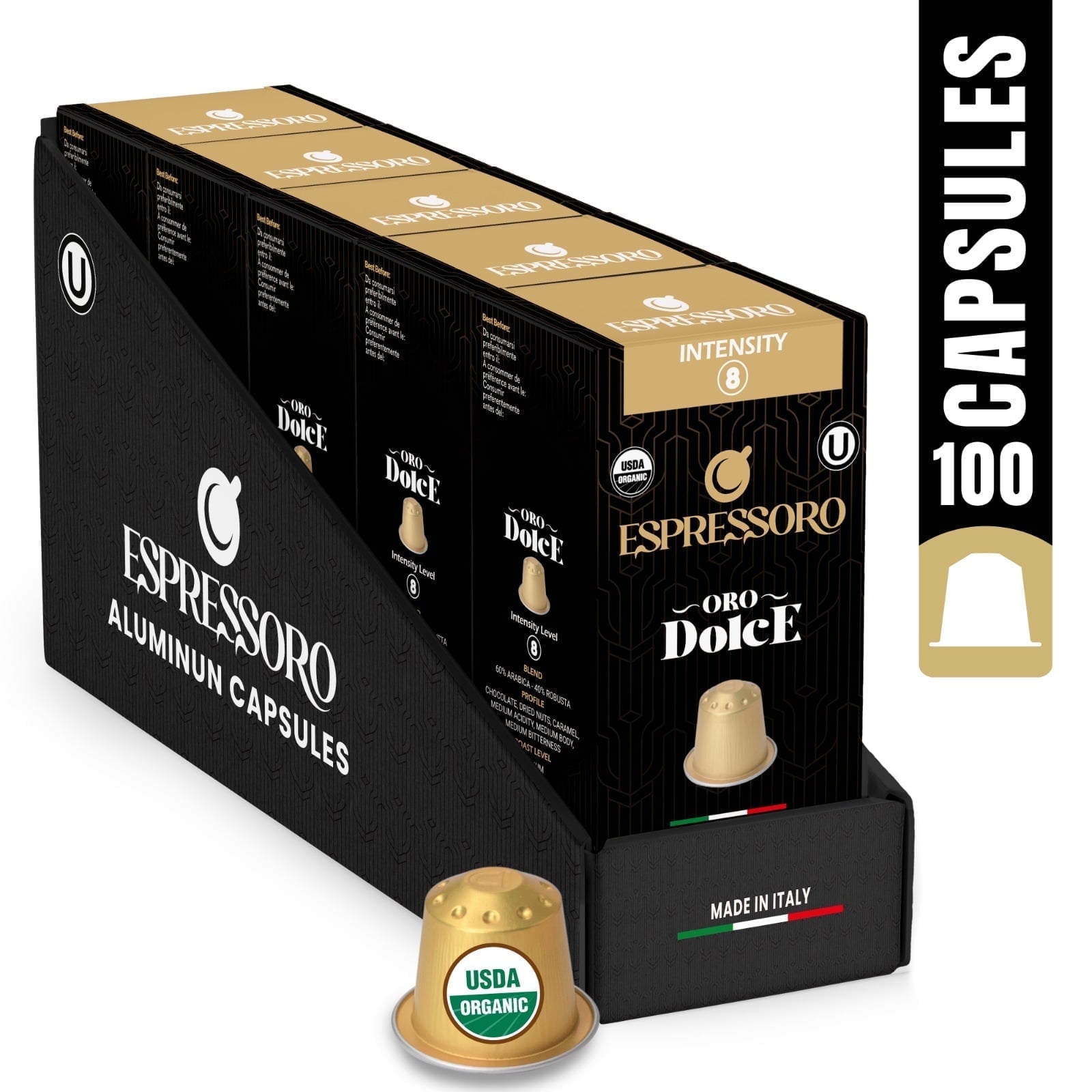Espressoro Organic Espresso Capsules, Oro Dolce Blend, Medium Roast ...
