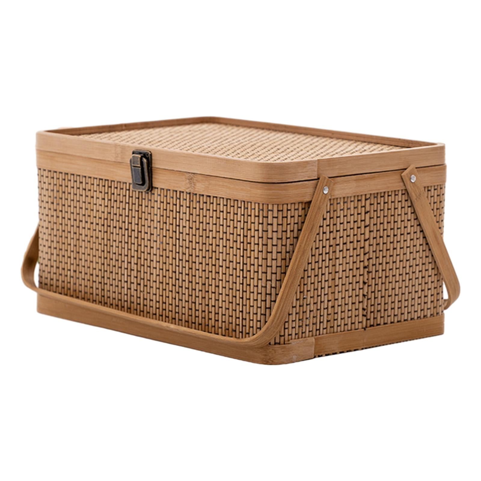Esquirla Bamboo Basket Picnic Basket Decoration Handmade Lockable Lid ...