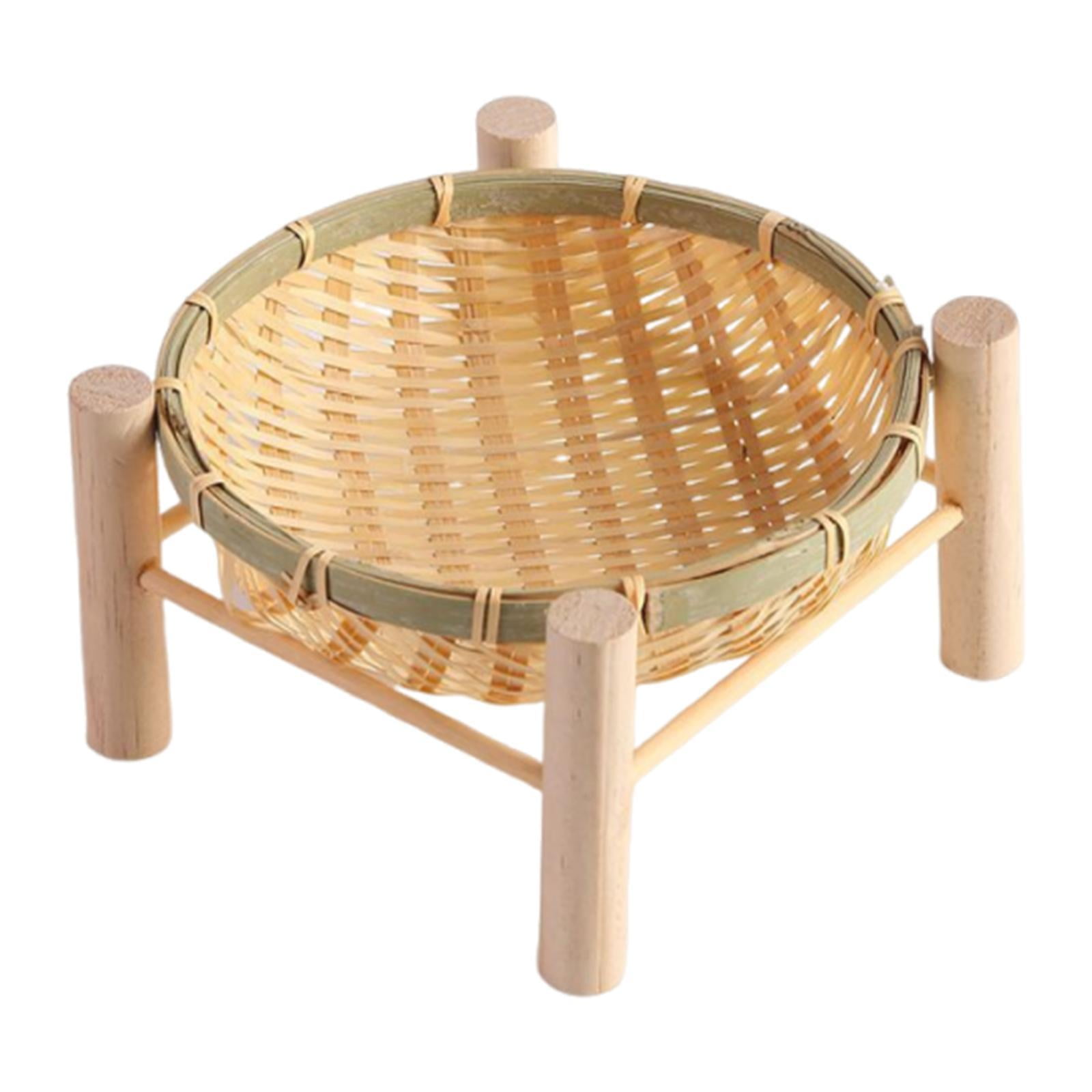 Esquirla Bamboo Basket Tray Bread Basket Round with Stand Sundries ...