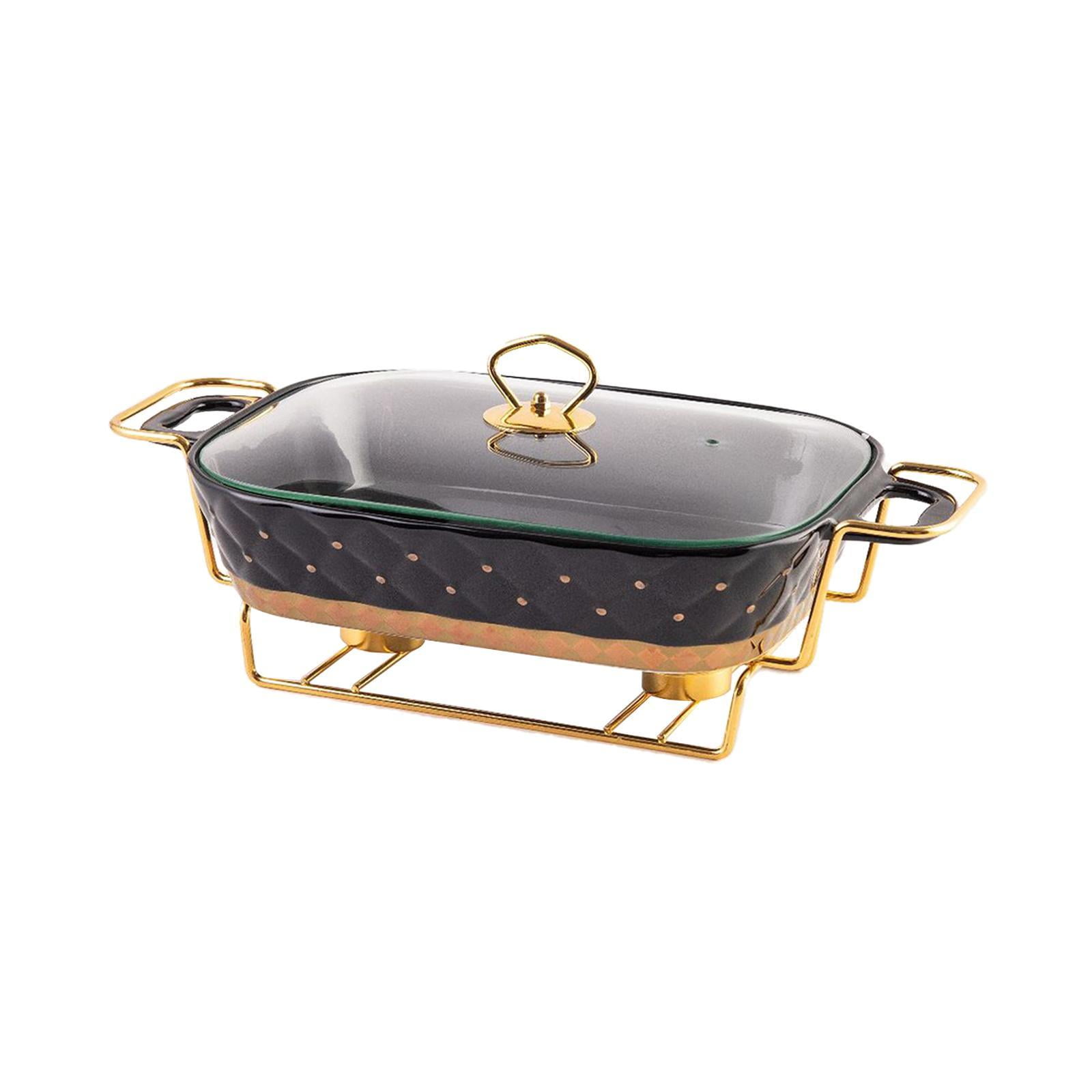 Esquirla Ceramic Chafer Casserole Dish Clear Lid Food Tray with Stand ...