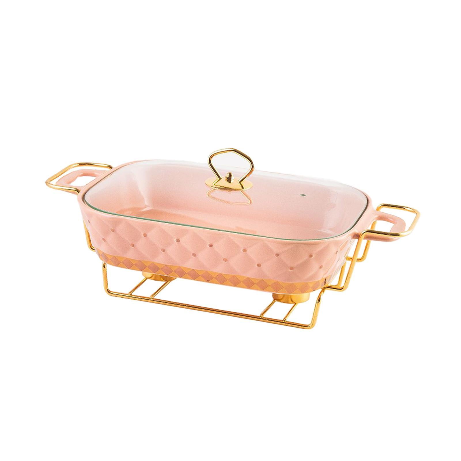 Esquirla Ceramic Chafer Casserole Dish Clear Lid Food Tray with Stand ...