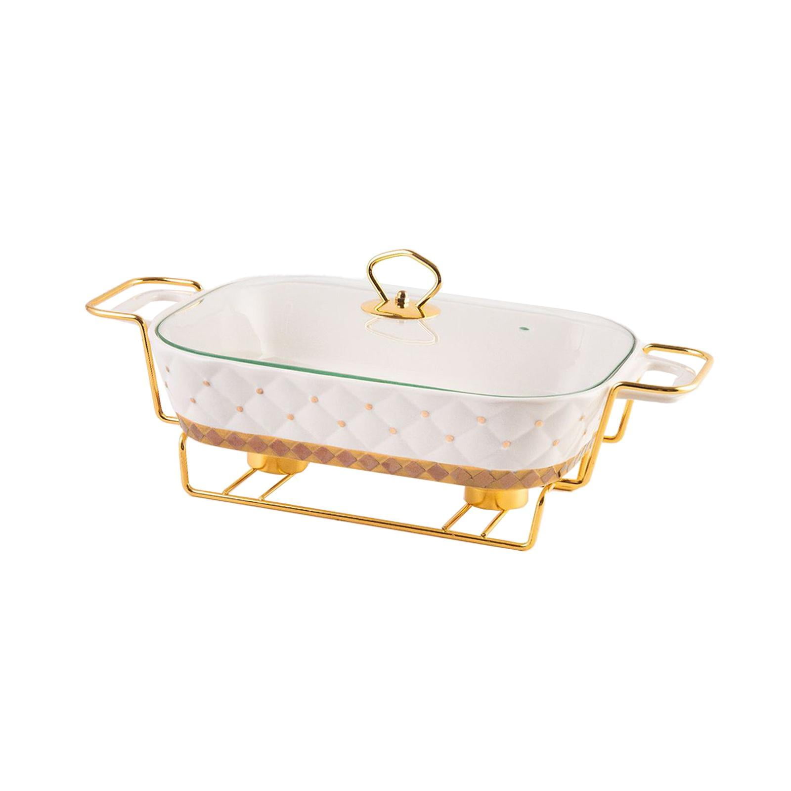 Esquirla Ceramic Chafer Casserole Dish Clear Lid Food Tray with Stand ...