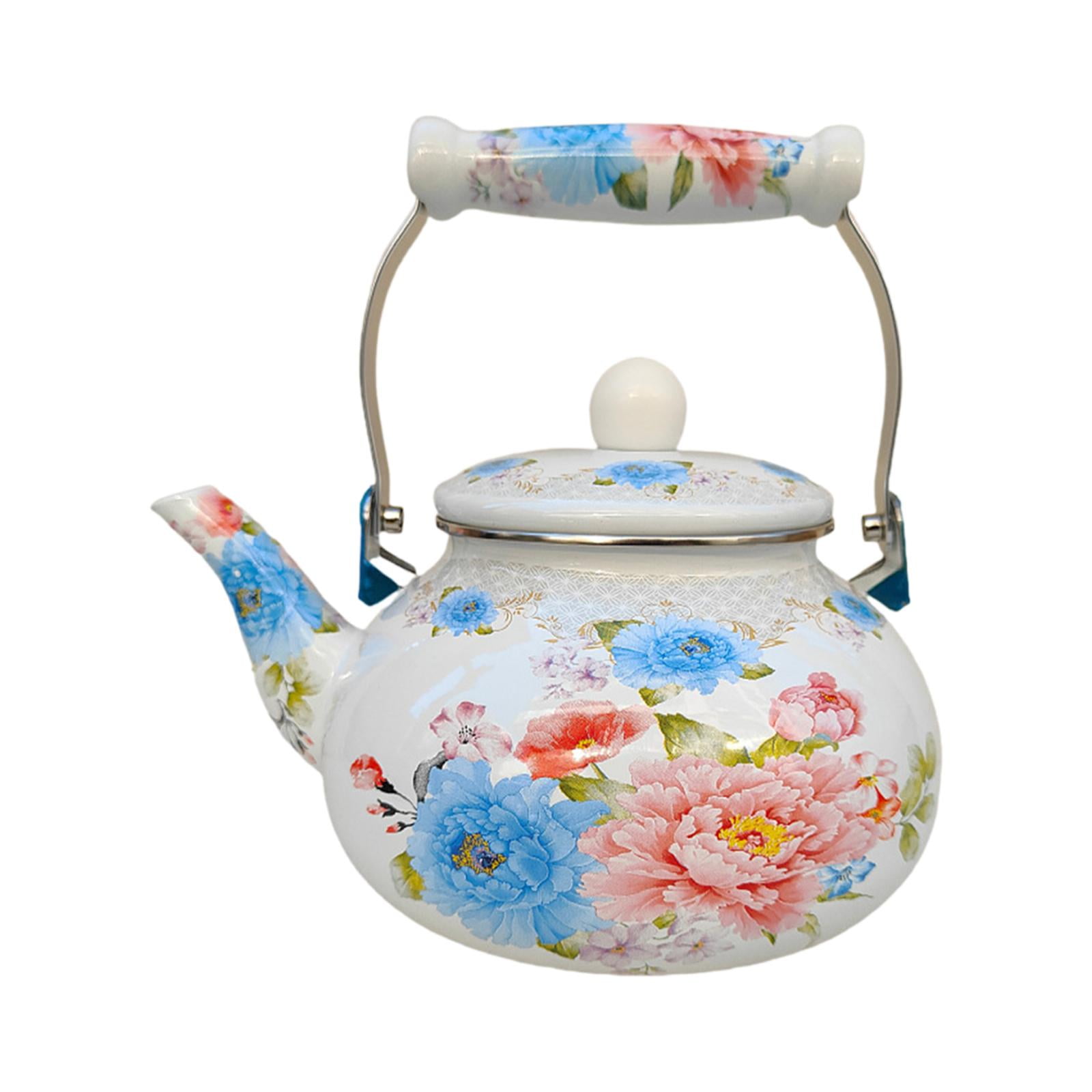 Esquirla Decorative Teapot Enamel Tea Kettle Floral with Handle Gifts ...