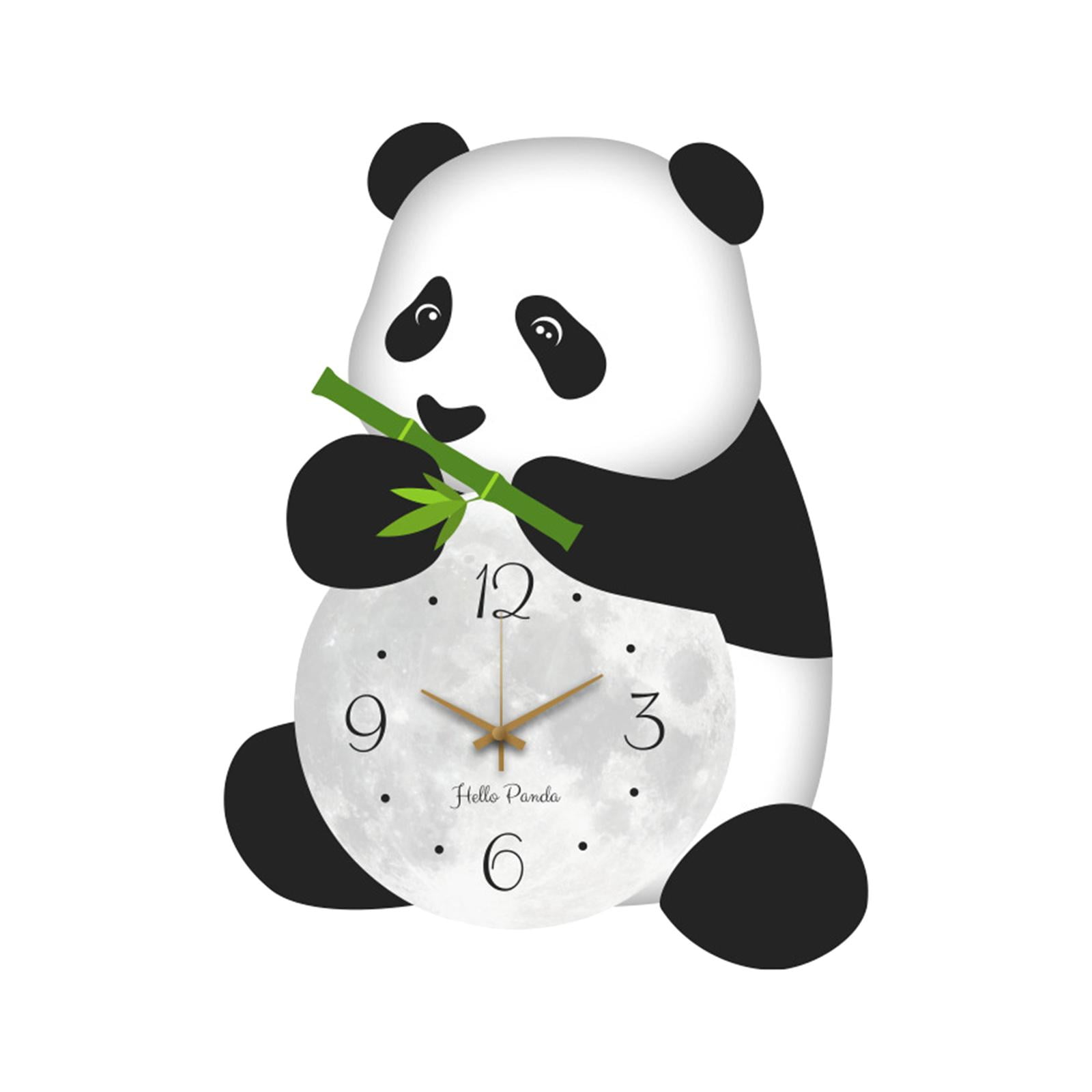 Esquirla Panda Wall Clock Cute Silent Creative Wooden Small Lovely ...