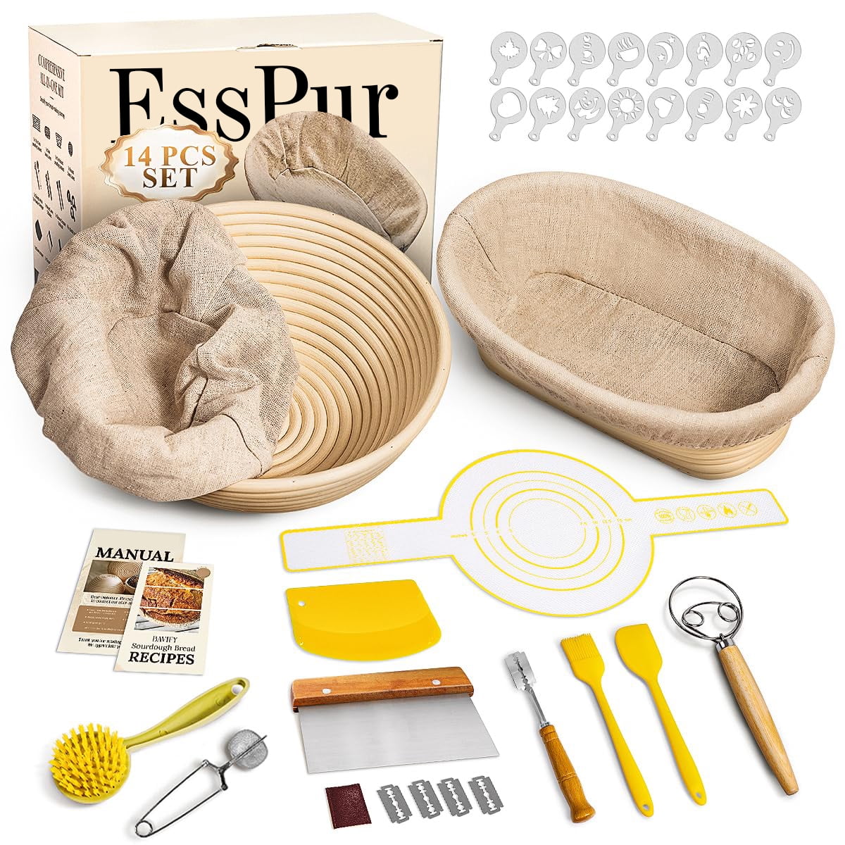 EssPur Bread Proofing Basket Set, 9" Round & 10" Oval Banneton Baskets ...