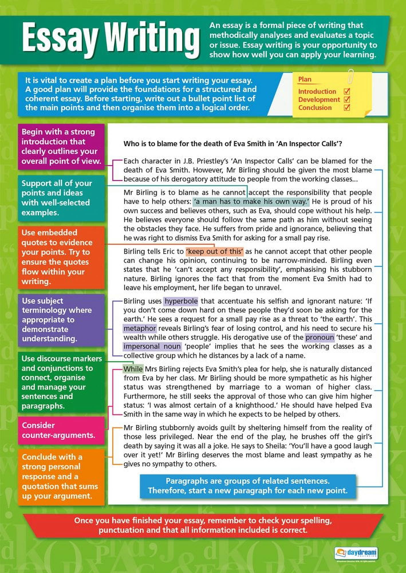 Essay Writing - Laminated - LARGE FORMAT 33” X 23.5” - English Language ...