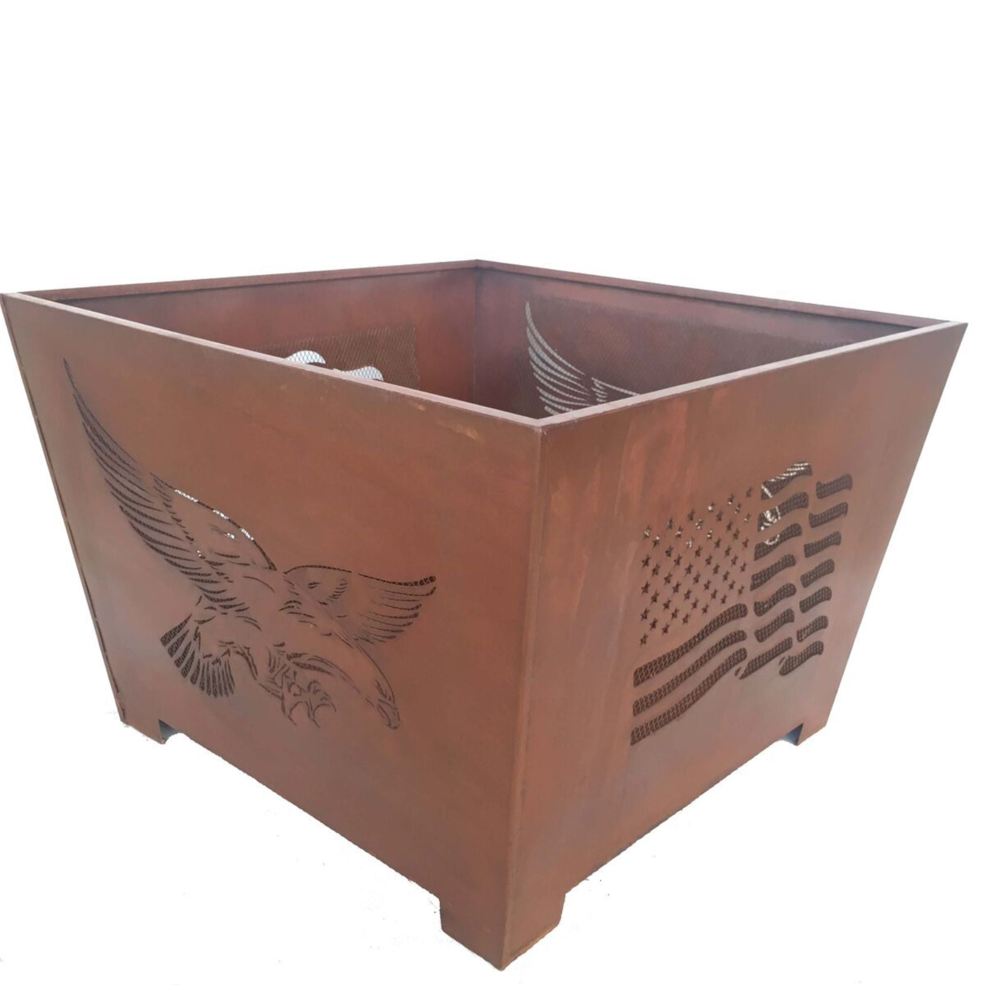 Esschert Design 24" Brown Rustic Finish American Flag and Eagle Square ...