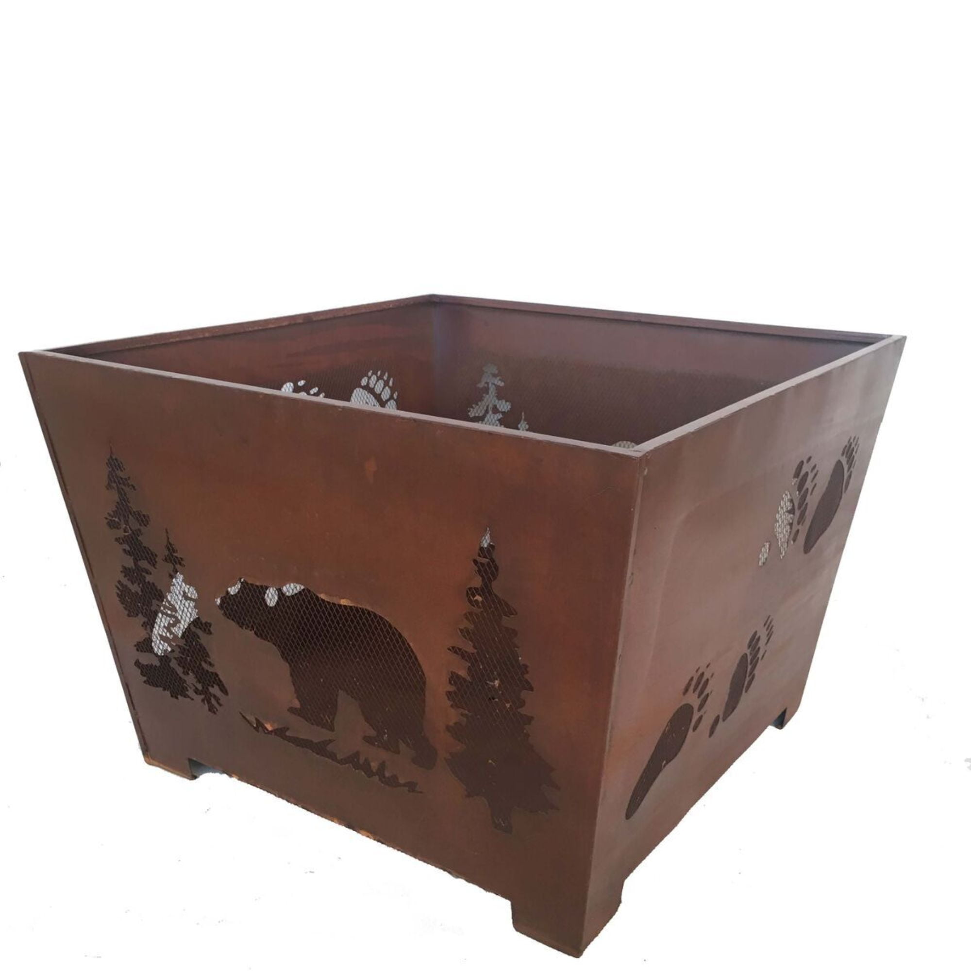 Esschert Design 24" Brown Rustic Finish Bear Square Outdoor Fire Basket ...