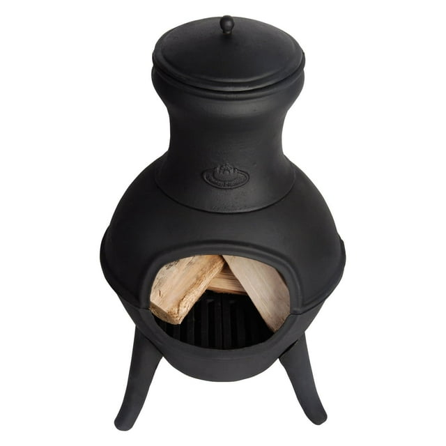 "Esschert Design Outdoor Wood Burning Chiminea, 26"" Black Finish Cast ...