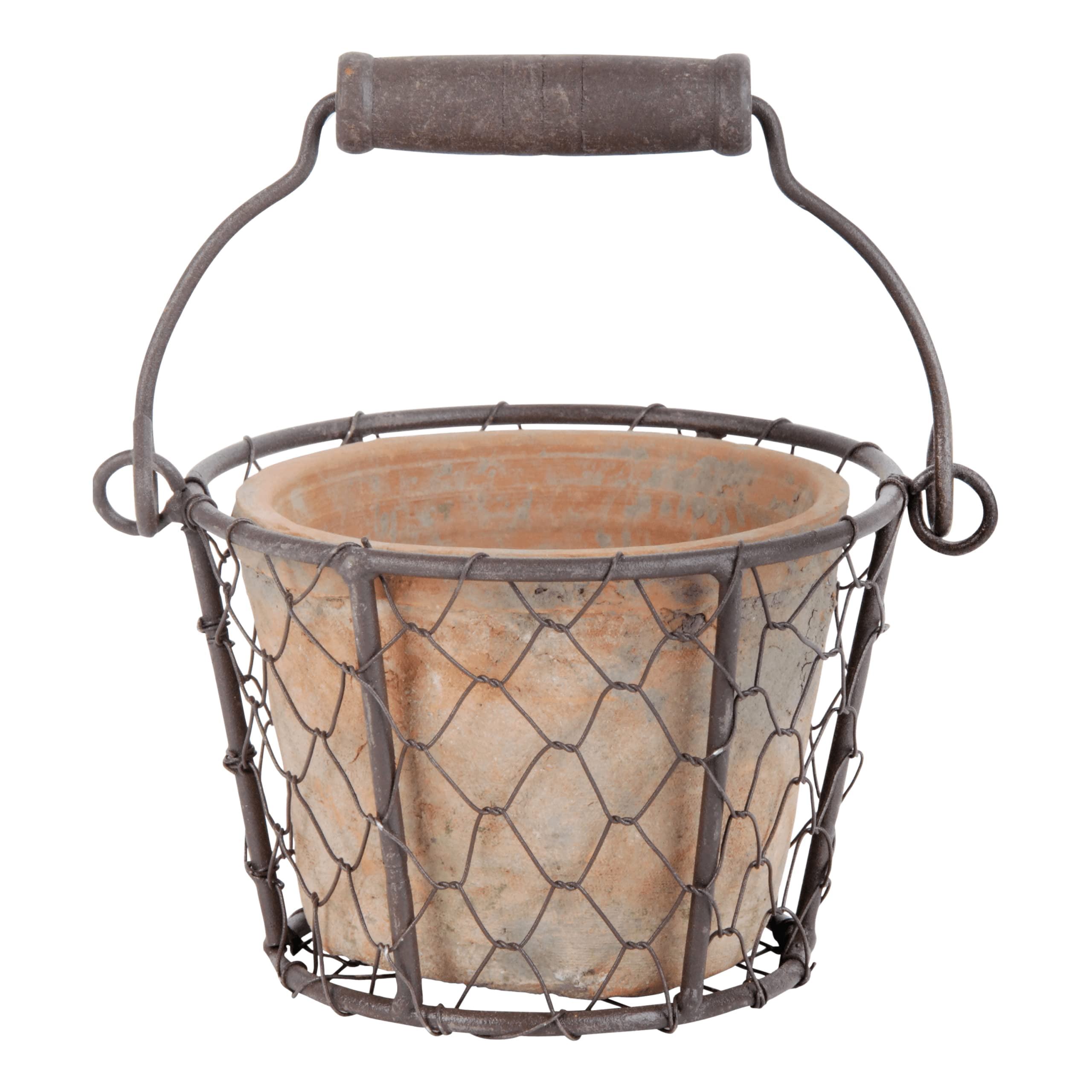 Esschert Design AT09 Aged Terracotta Single Pot with Metal Basket with ...