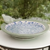 Esschert Design Stone Outdoor Aged Ceramic Birdbath with Floral ...