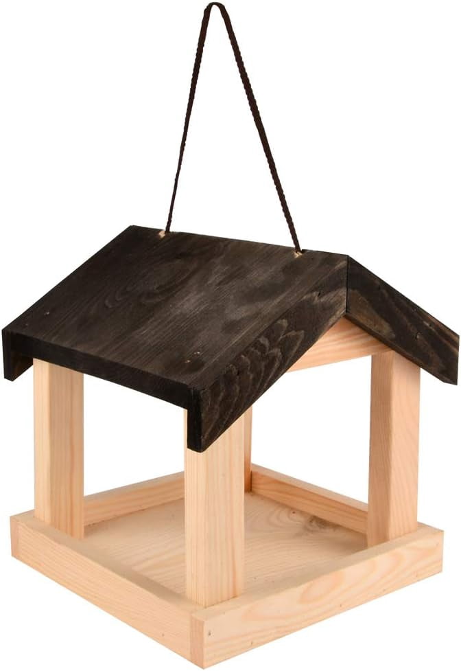 Esschert Design Hanging Wood Bird Feeder, Platform, Open Seed, Pine ...