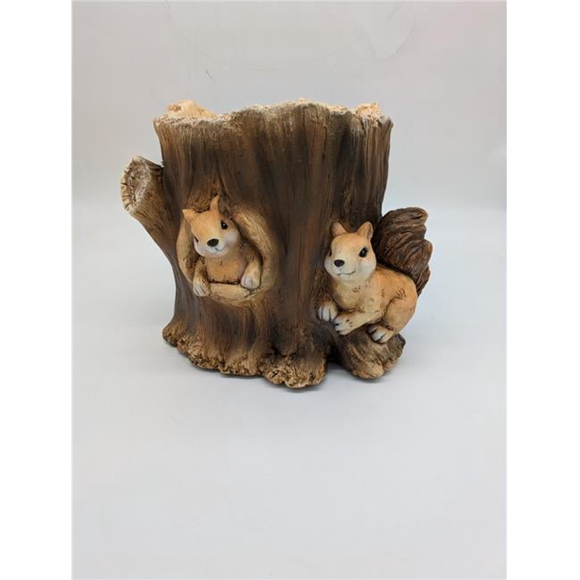 Esschert Design USPL017 Faux Wood Double Squirrel in Log Planter ...