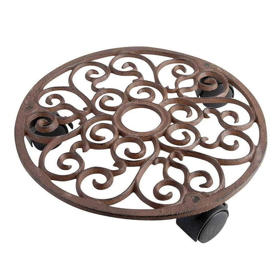 Esschert Design Round Cast Iron Plant Trolley – Heavy-Duty Indoor ...