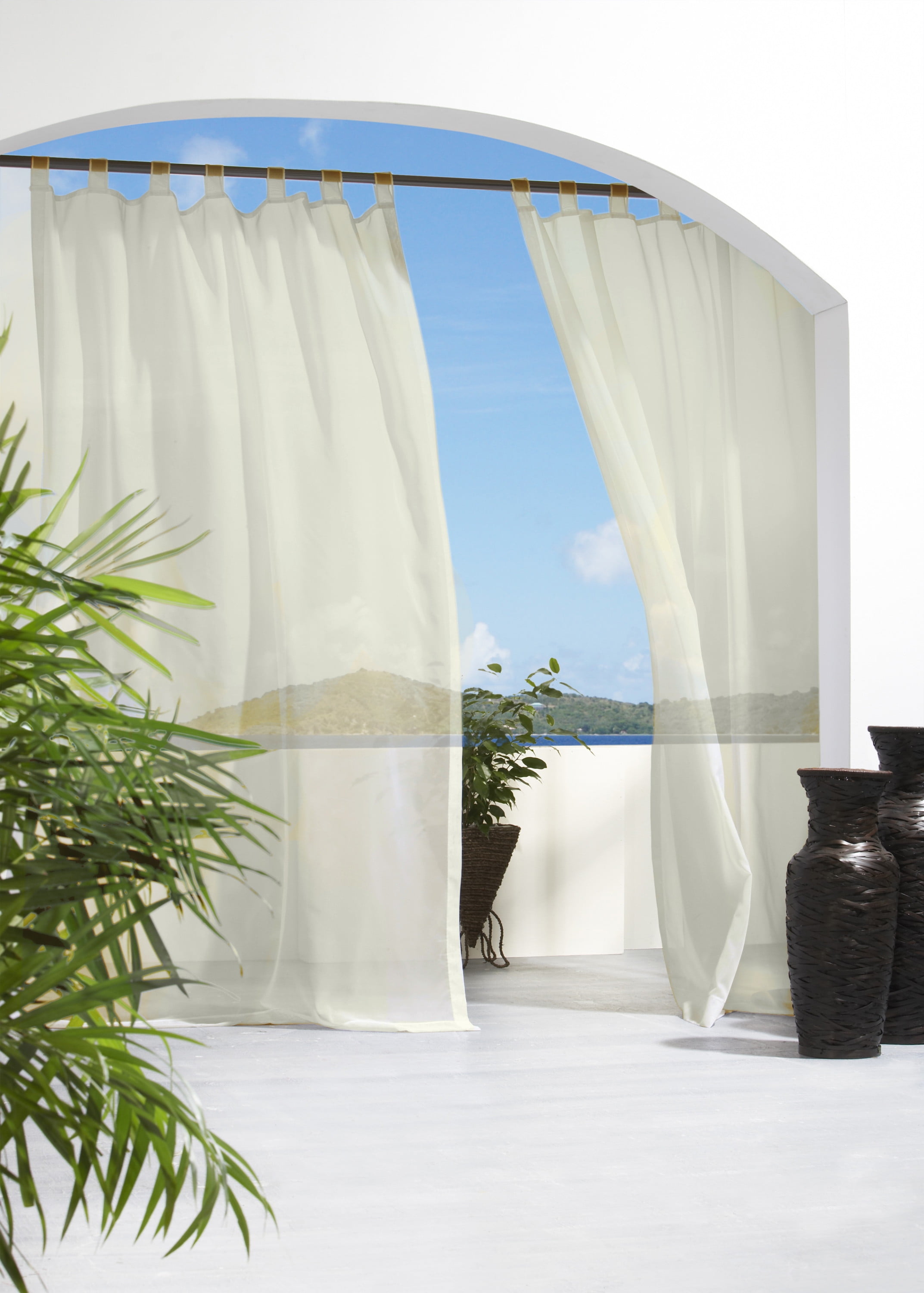 Essen Indoor/Outdoor Hook and Loop Tab Curtain Voile 54" x 84" in Ivory ...