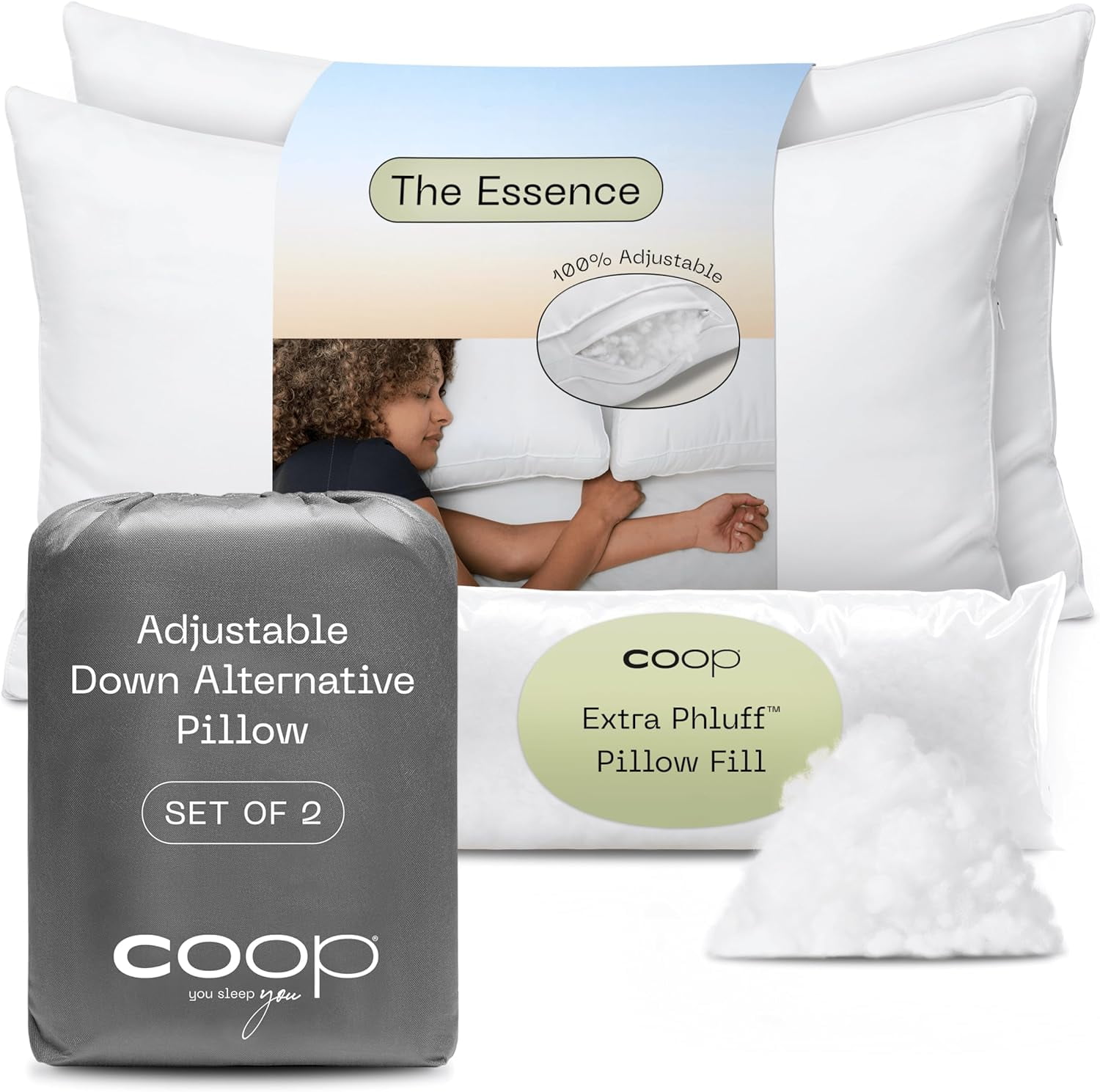 Essence Down Alternative Pillow Set of 2, Queen Size, Best Pillows for ...
