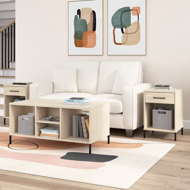 Essence Coffee Table with End Tables in Natural Elm - Engineered Wood ...