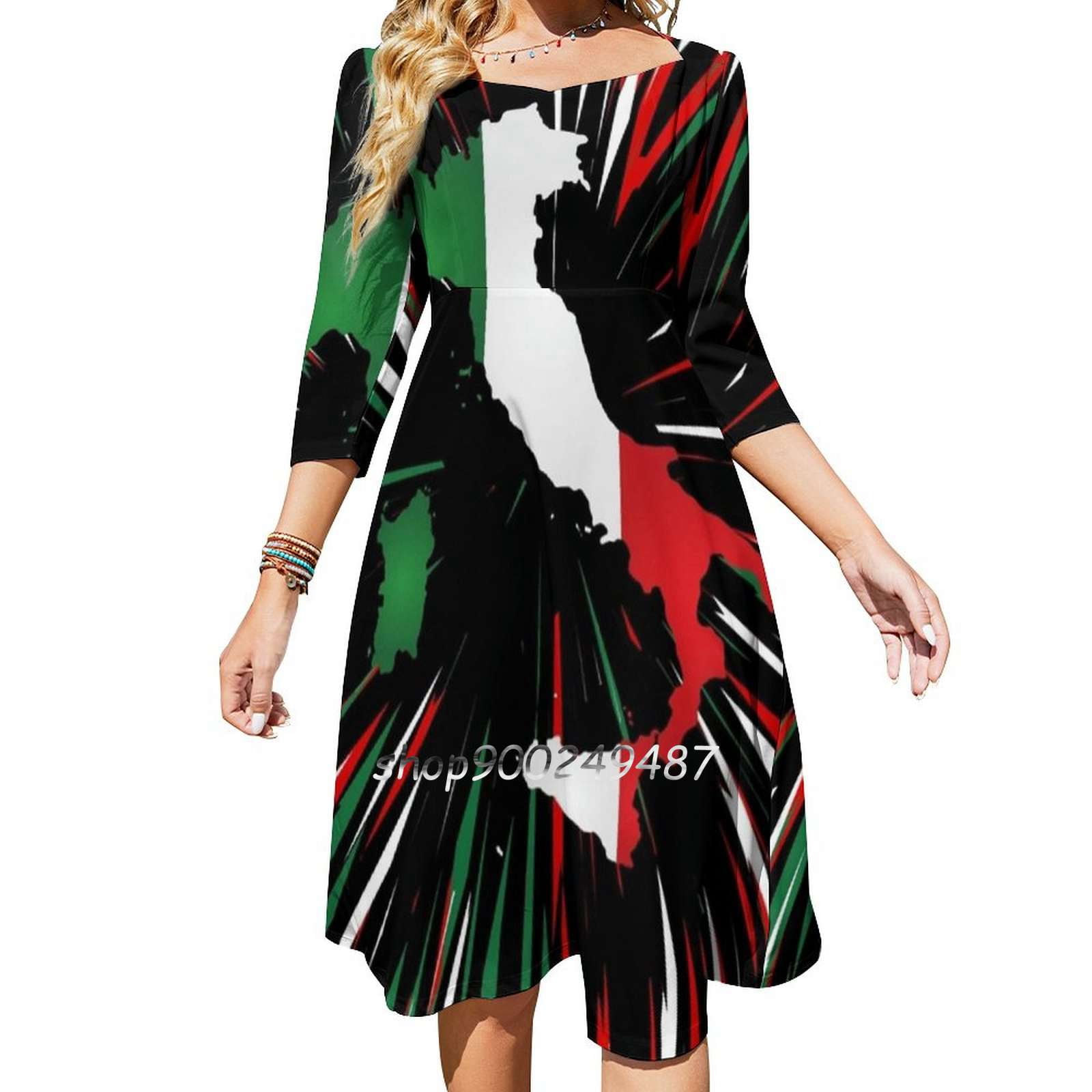 Essence Of Italy Sweet Elegant Dress Women Korean Kawaii Square Collar ...