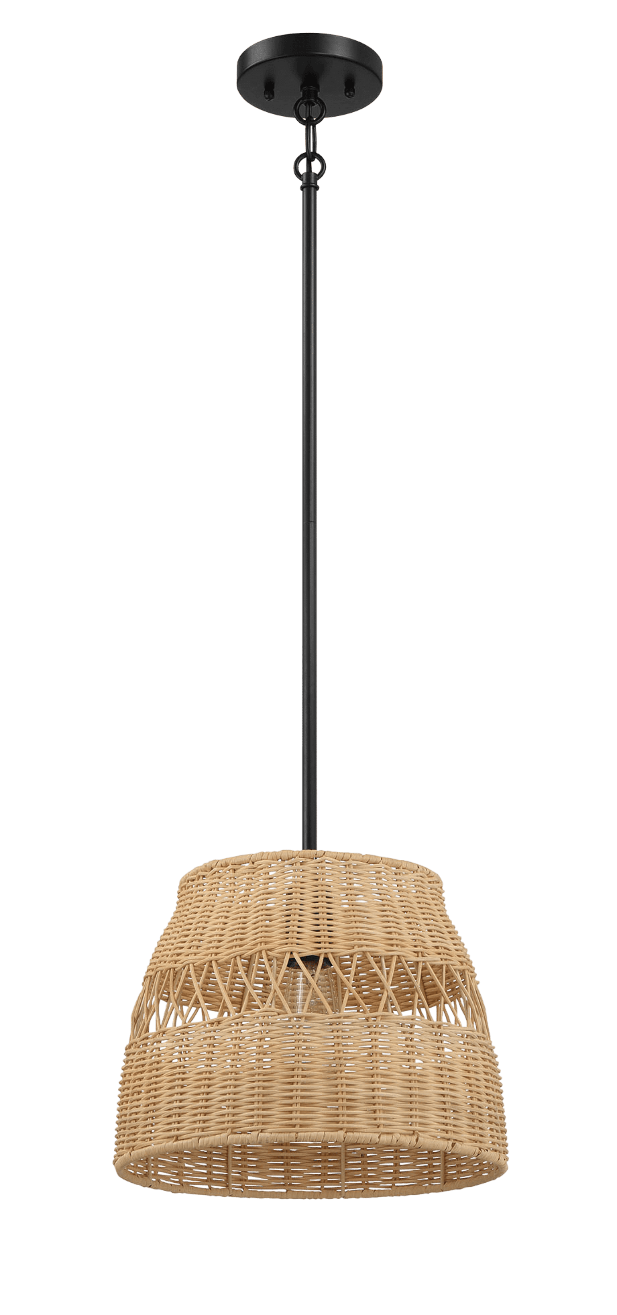 Essence Single Lights Pendant With Rattan Shade Black Metal Finish for ...