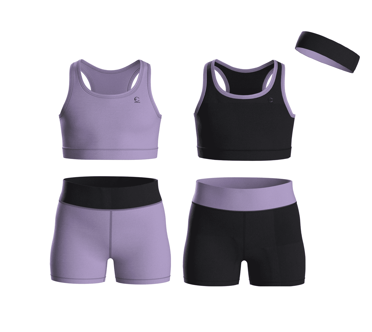 Essenclo Girls Athletic Set, Crop Top and Biker Shorts, 5 Pc Set - Black Lavender - Walmart.com