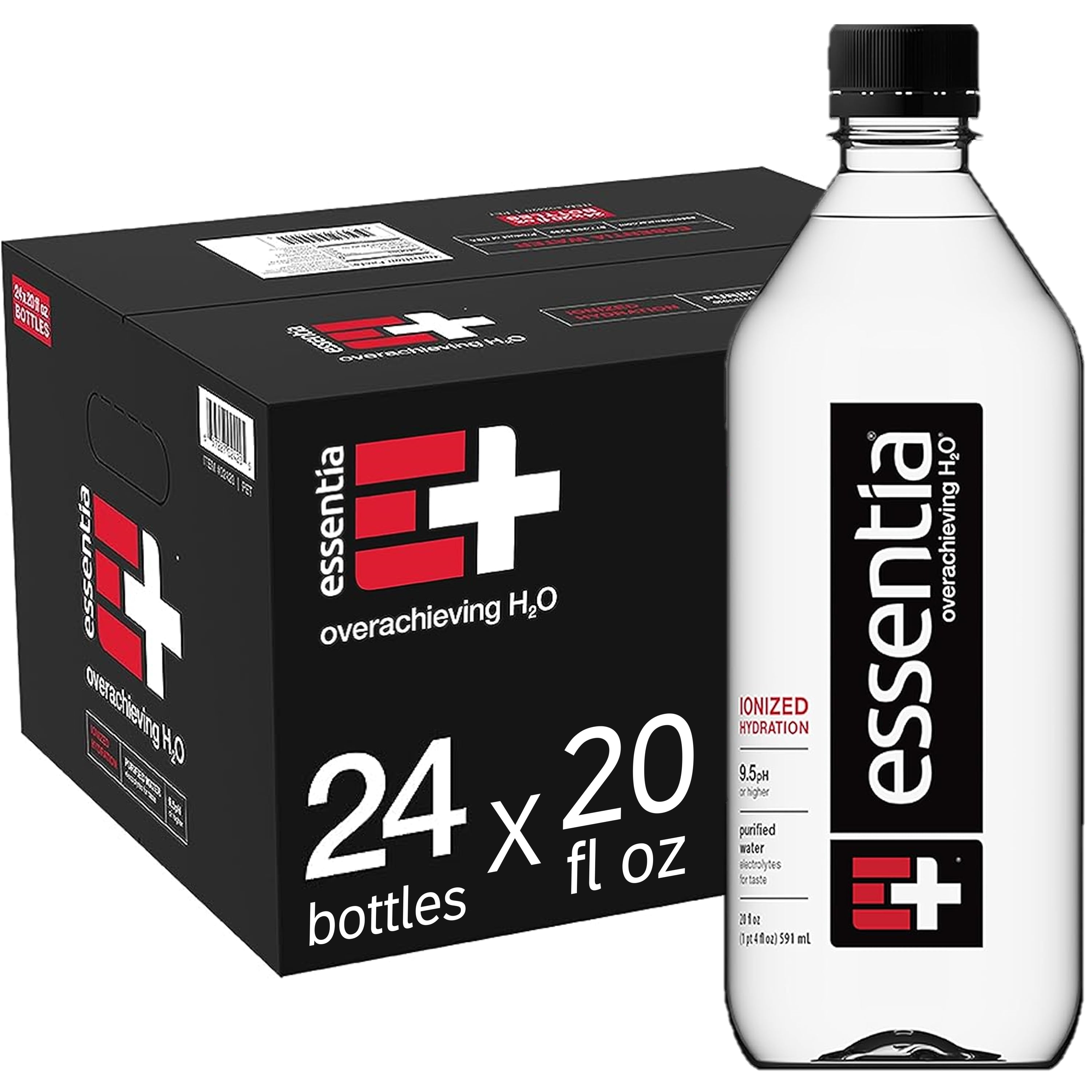Essentia Bottled Water, Ionized Alkaline Water, 20 fl oz Each, 24 ...
