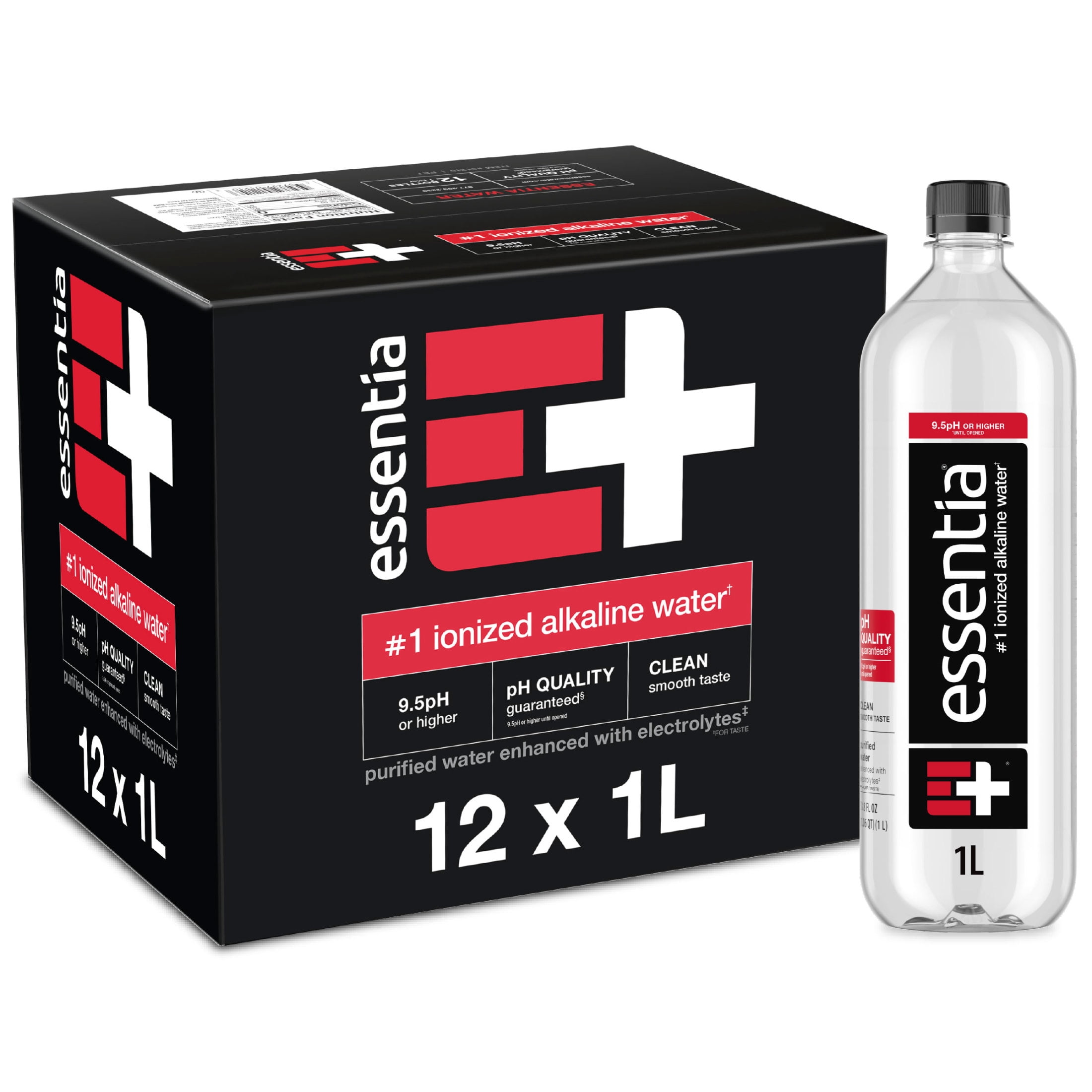 Essentia Purified Ionized Alkaline Water, Pure Drink, 1L Bottles, Case ...