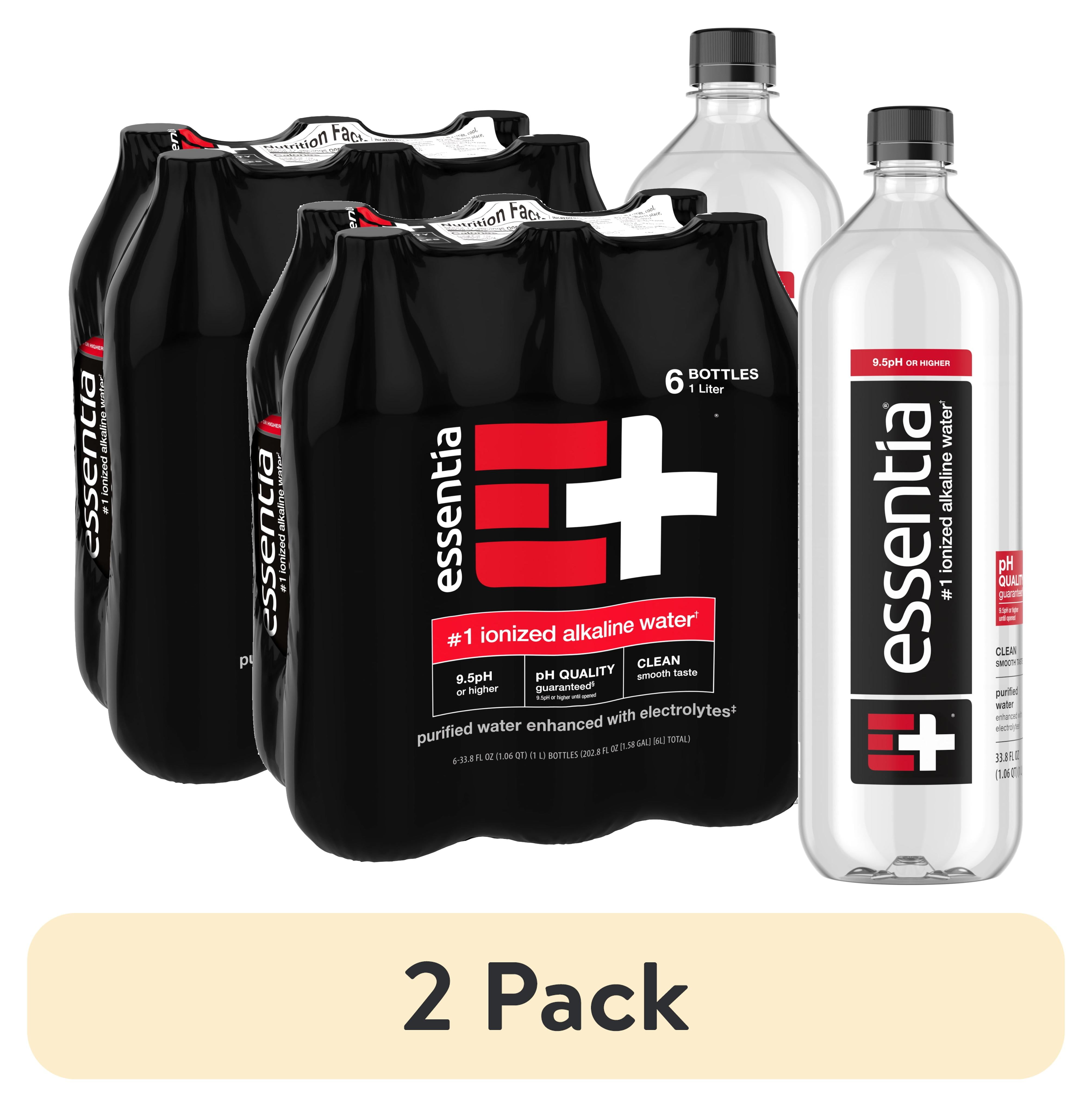 (2 pack) Essentia Bottled Water 1 Liter, Ionized Alkaline Water, 6 Pack ...