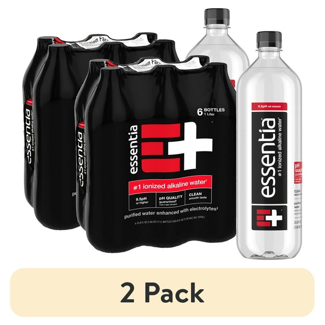 (2 pack) Essentia Bottled Water 1 Liter, Ionized Alkaline Water, 6 Pack ...
