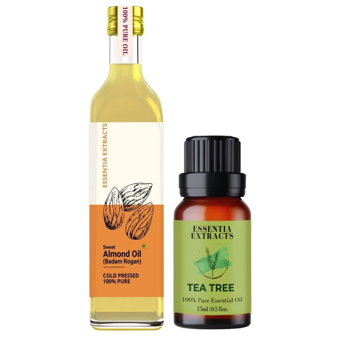 Essentia Extracts Combo Of Tea Tree Essential Oil & Cold-Pressed Almond ...