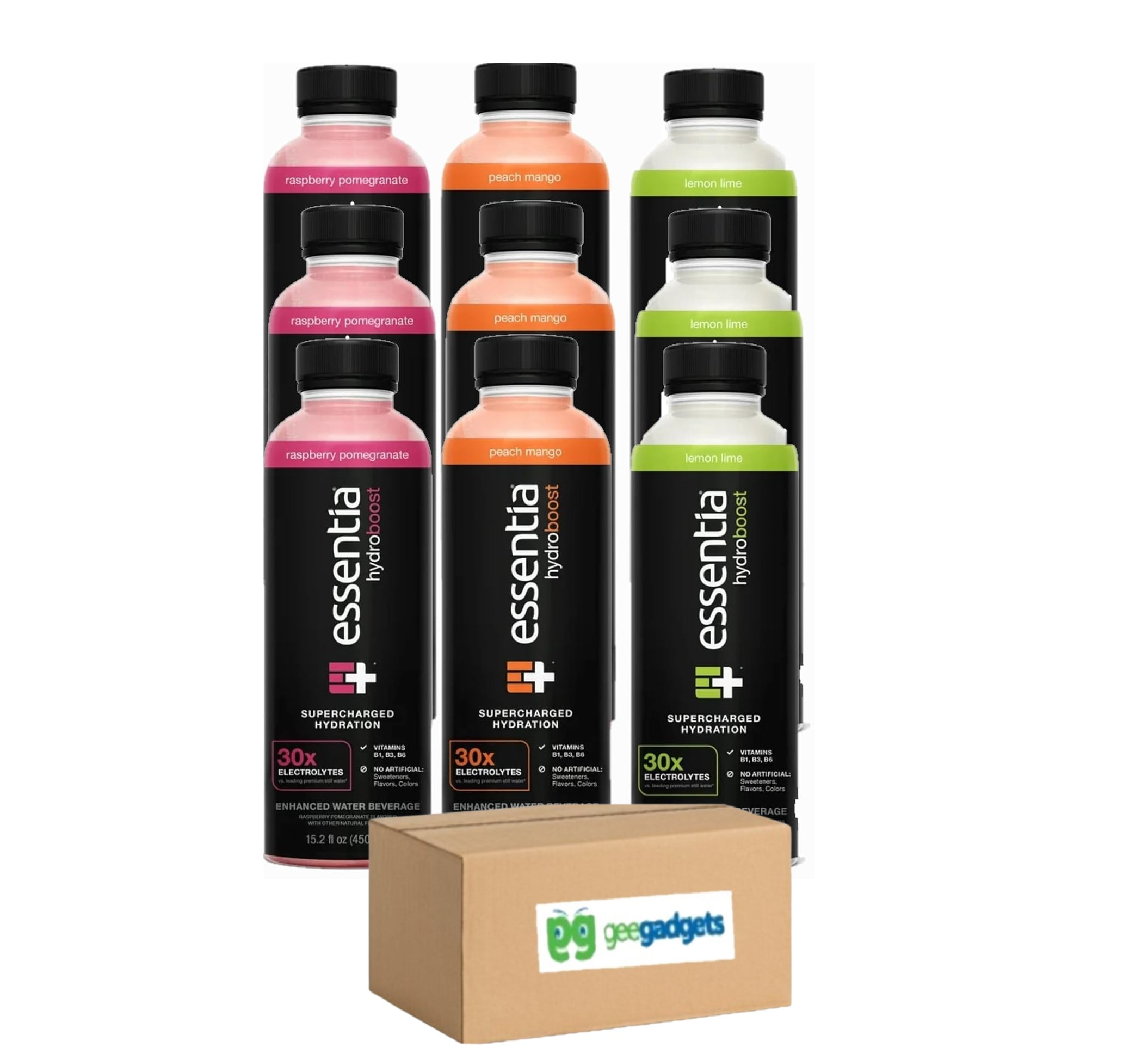 Essentia Hydroboost Flavored Water, Lemon Lime, Peach Mango ...