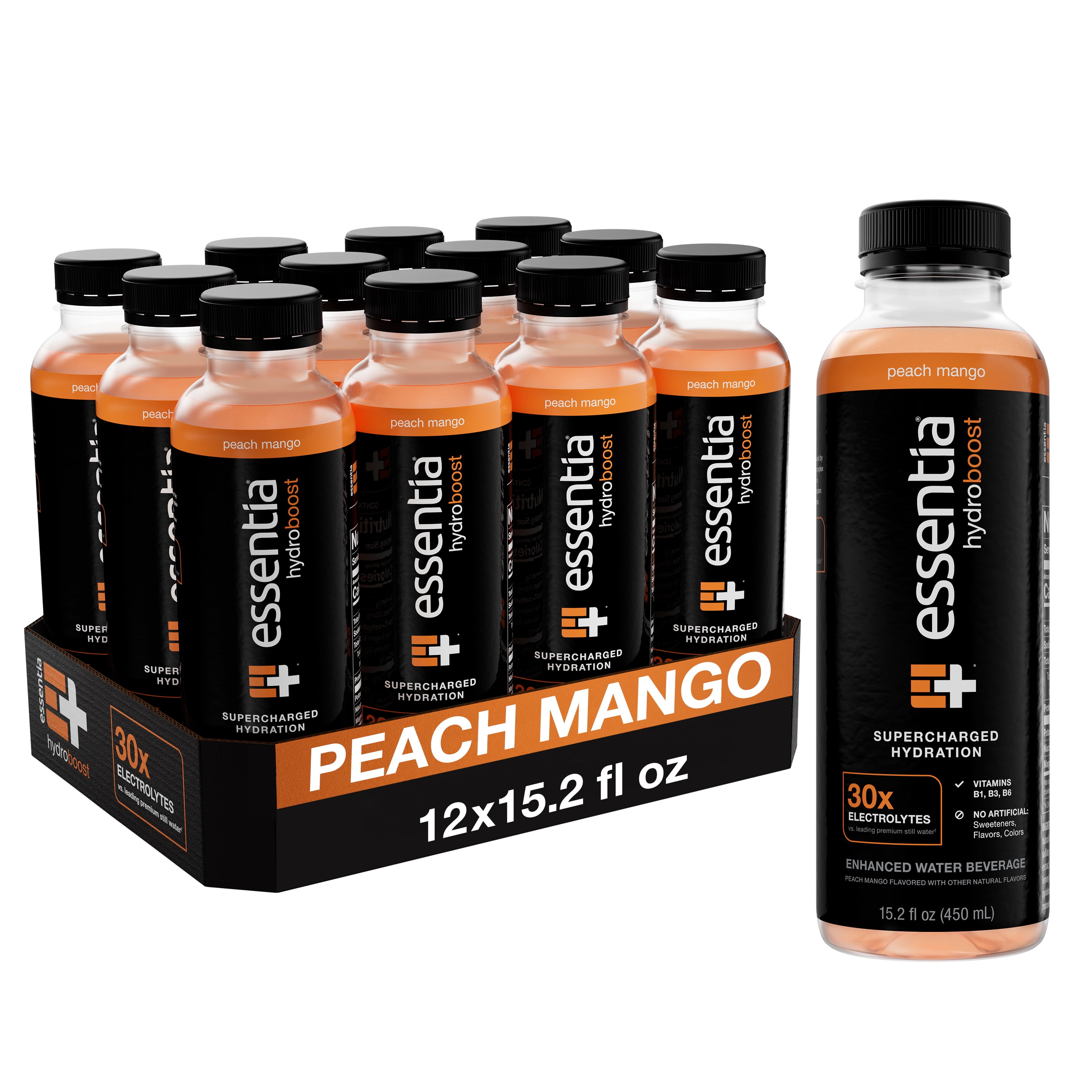 Essentia Hydroboost Enhanced Bottled Water, Peach Mango, 450 ml, 12 Pack - Walmart.com