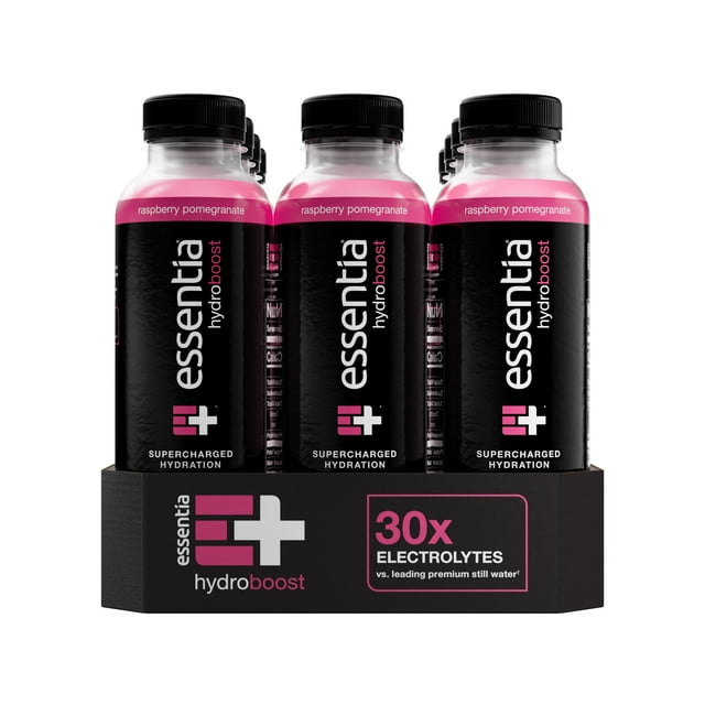 Essentia Hydroboost Enhanced Bottled Water, Raspberry Pomegranate, 450 ...