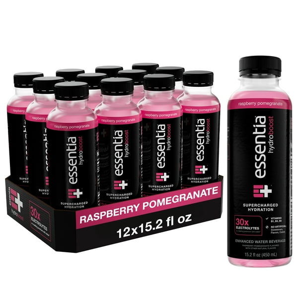 Essentia Hydroboost Enhanced Bottled Water, Raspberry Pomegranate, 450 ...