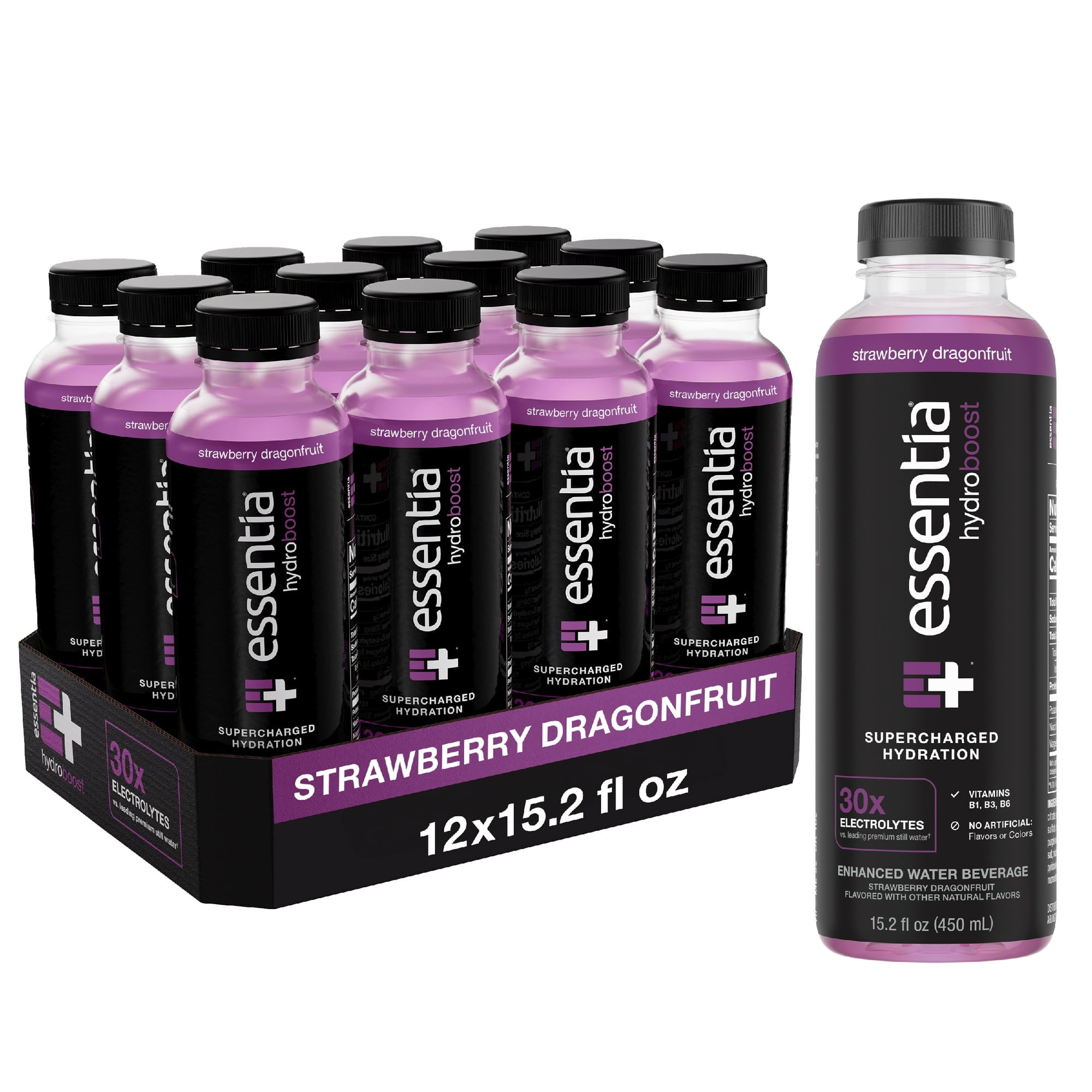 Essentia Hydroboost Enhanced Bottled Water, Strawberry Dragonfruit, 450 ml, 12 Bottles ( 2 Box ...
