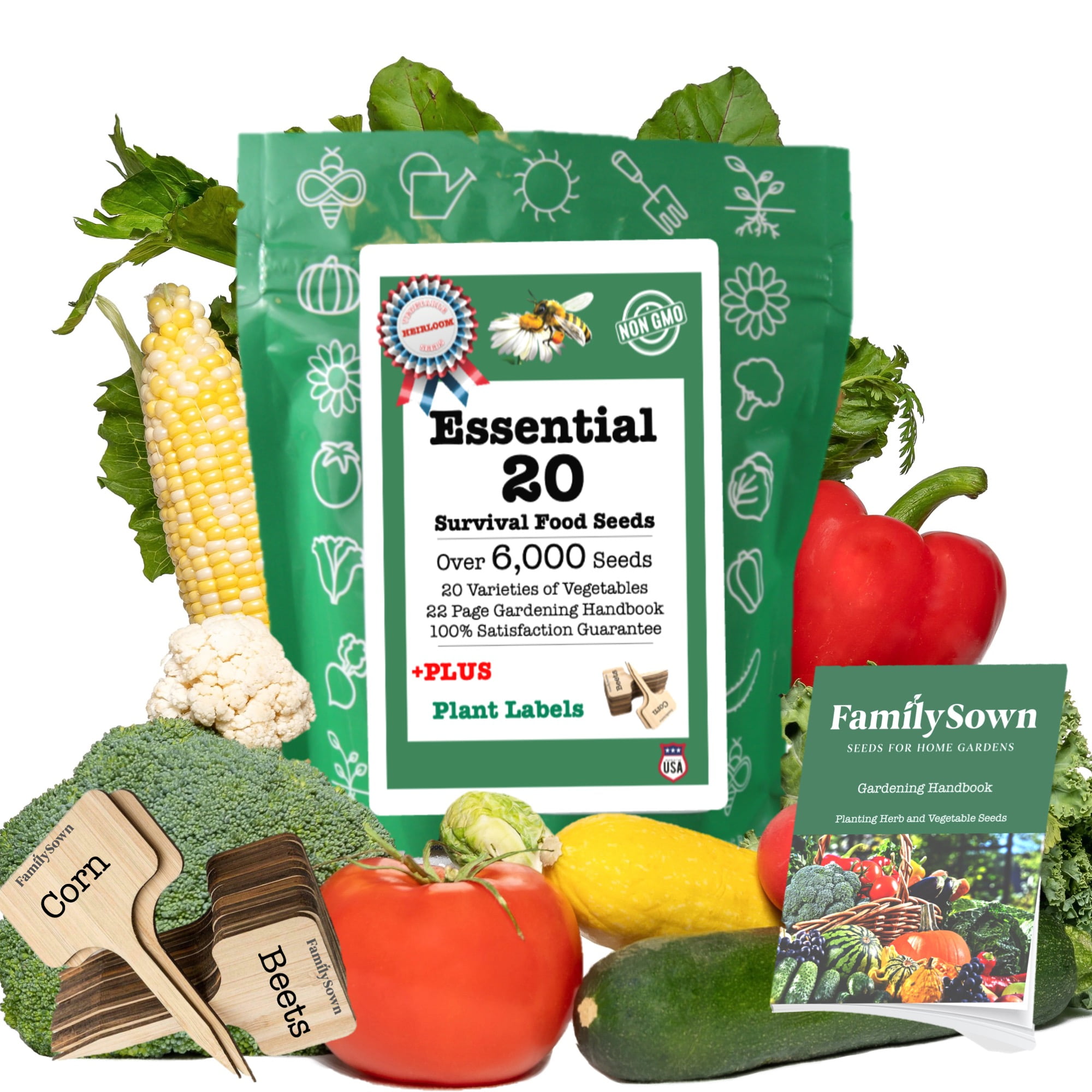 Essential 20 Vegetable Seeds by Family Sown – 20 Packets of Non GMO ...