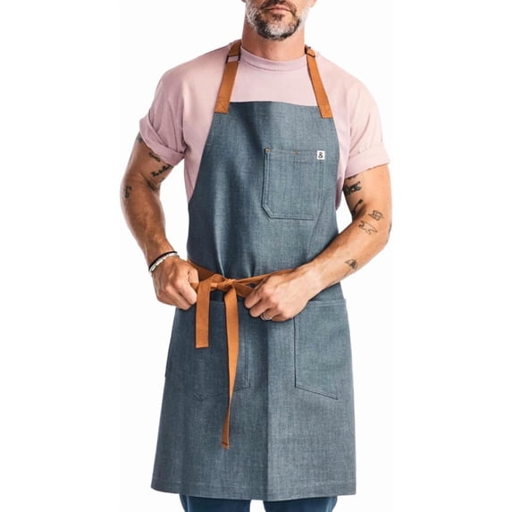 Essential Apron - Heavy-Duty Denim Kitchen Apron with Pockets Towel ...