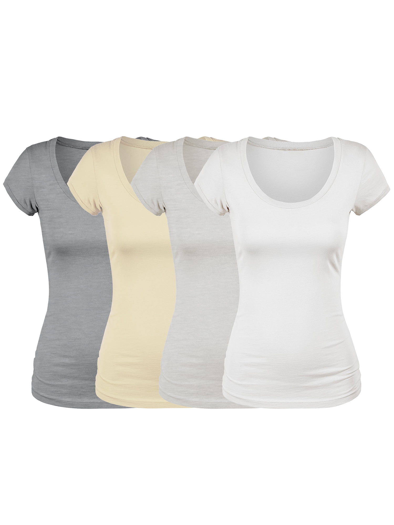 Essential Basic Scoop Neck Short Sleeve Basic Tee - 4 Pack - Wht, Oat ...